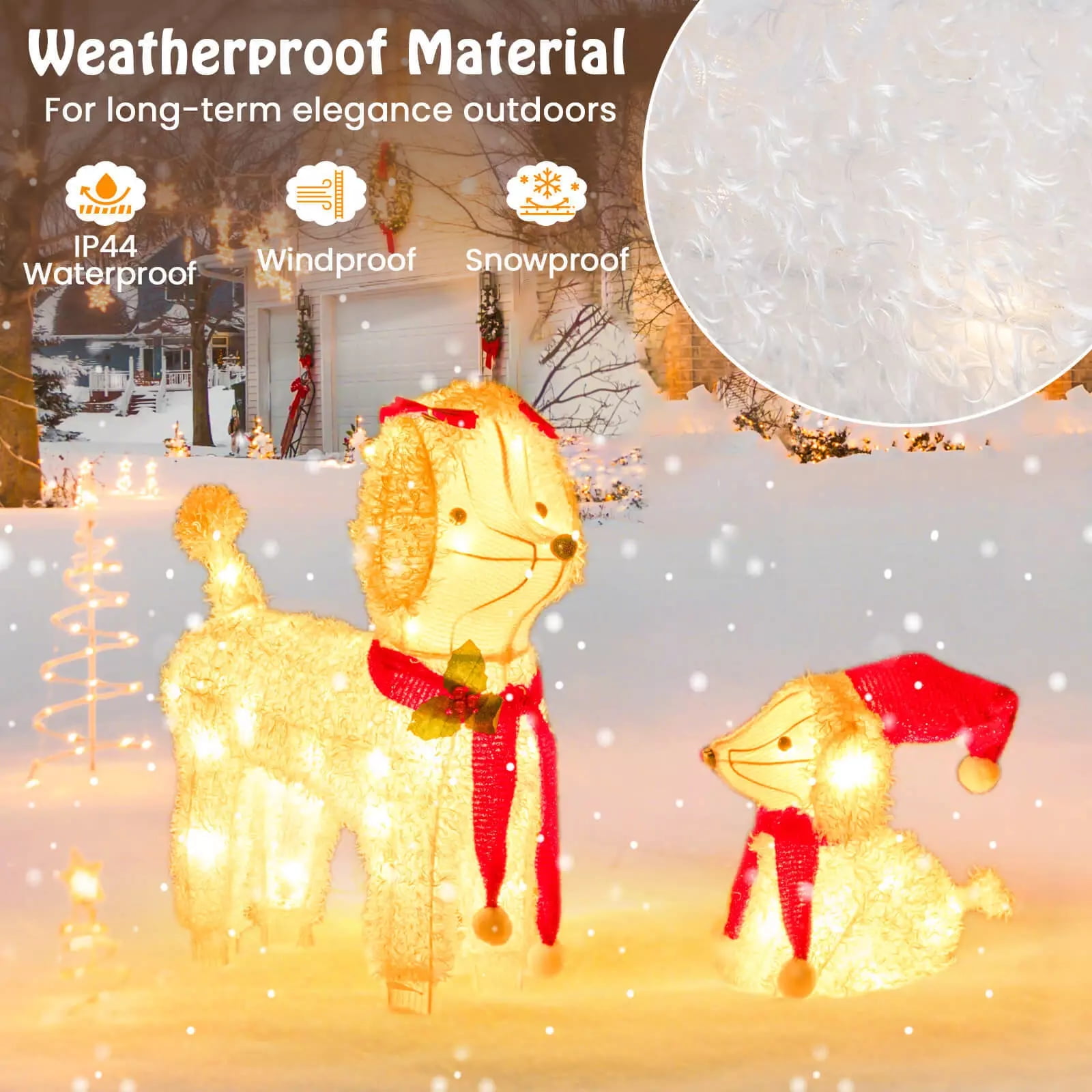 Laicejoy 2-Piece Christmas Lighted Dogs, 3D Xmas Light-up Poodle Dogs ...