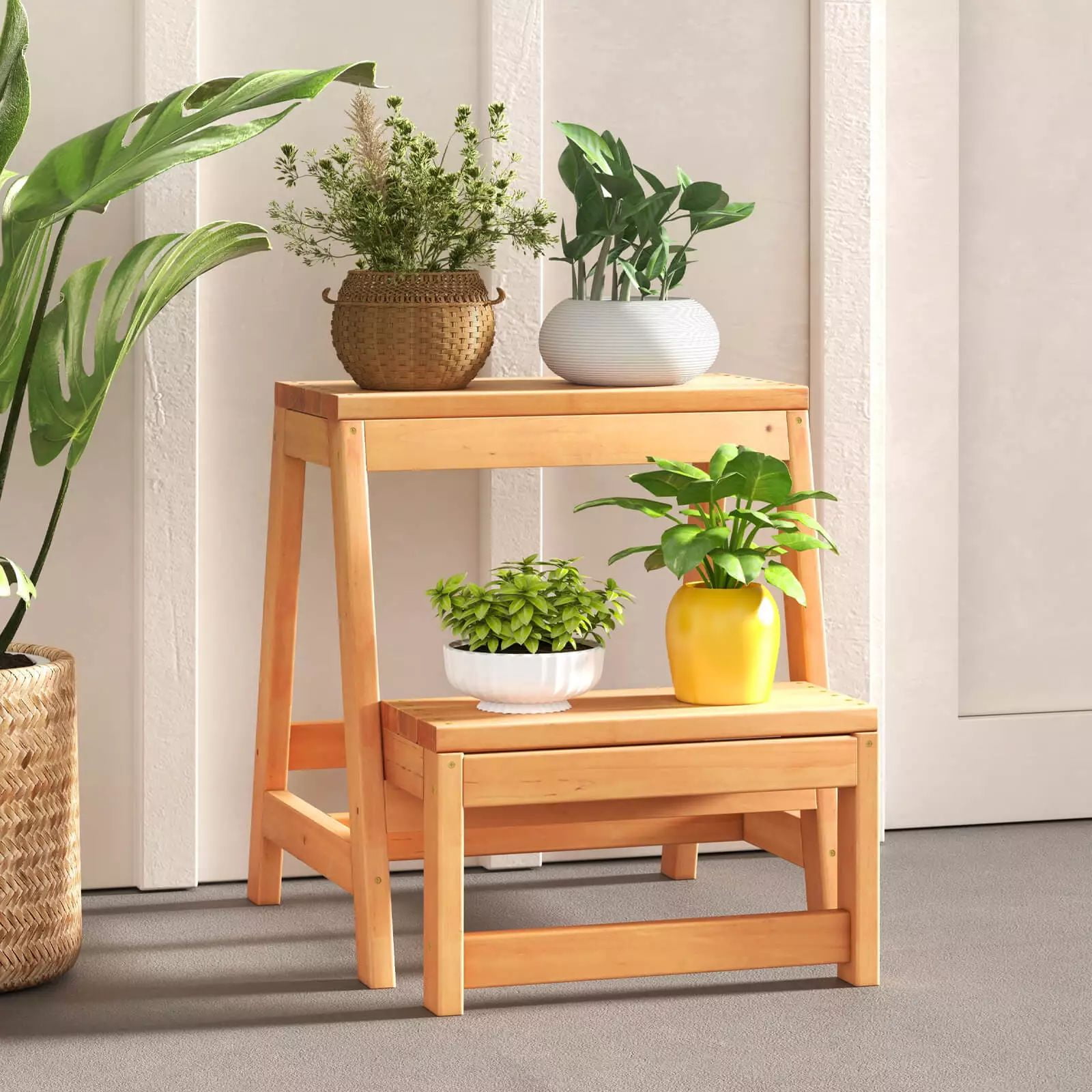 Laicejoy 2-Tier Folding Plant Stand Portable & Foldable Wooden ...