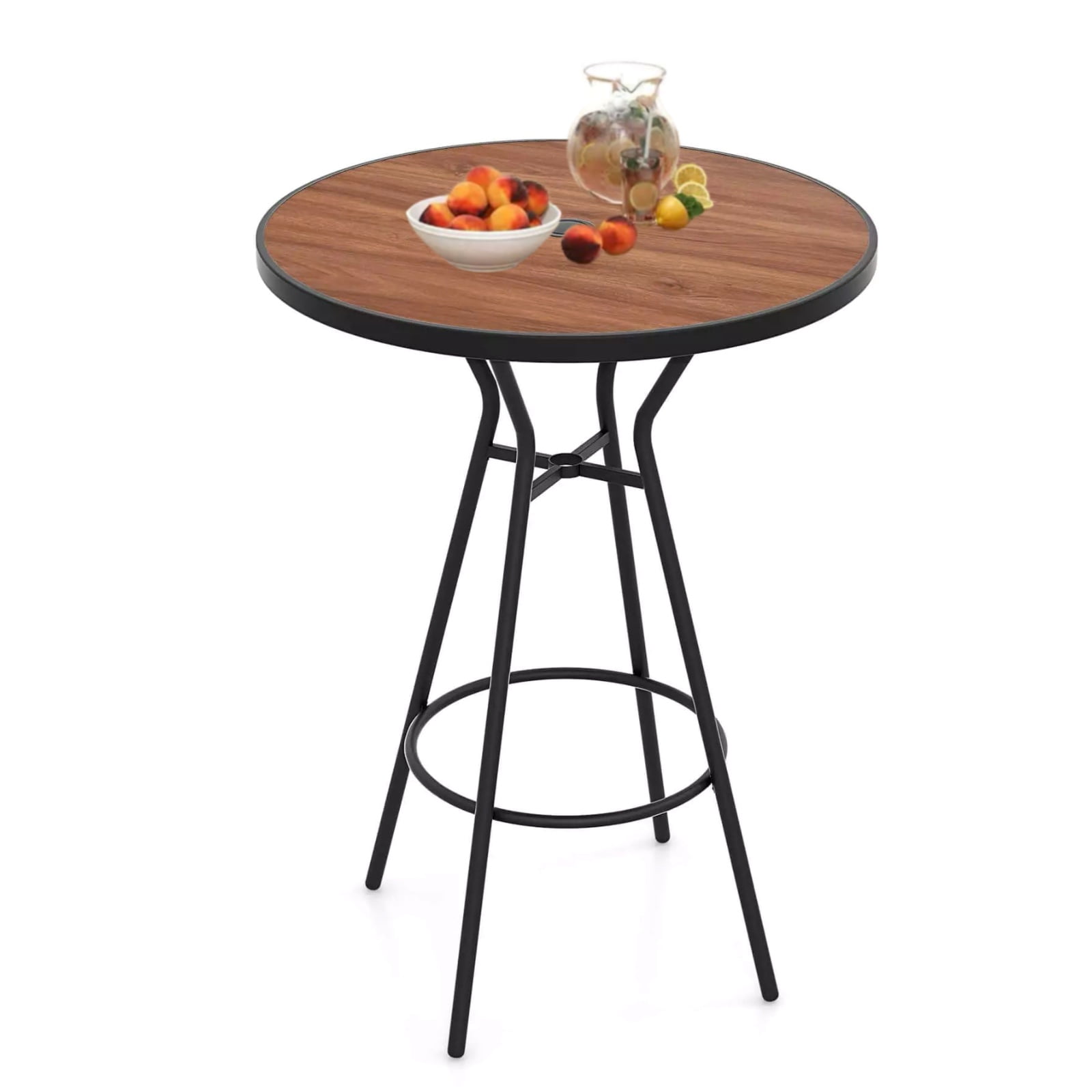 Laicejoy 28" Outdoor Bar Table, Round Bar Height Table with Wood-Like ...