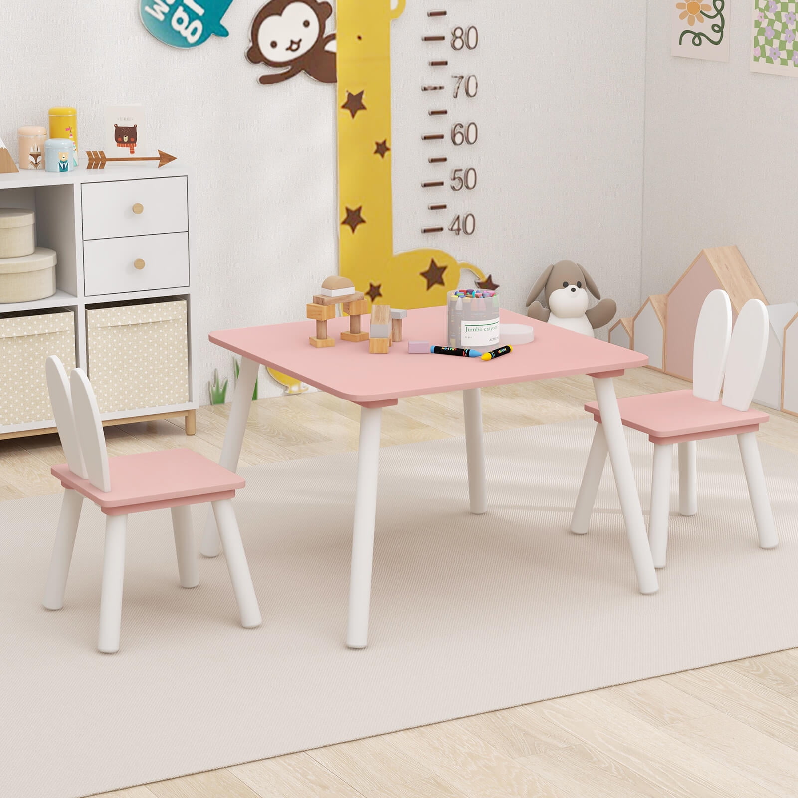 Laicejoy 3 Pieces Kids Table & Chairs Set Children Wooden Furniture Set ...