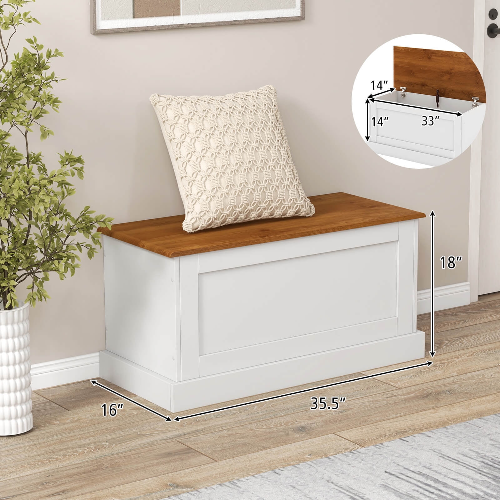 Laicejoy 35.5" Storage Chest, Lift Top Storage Box with Safety ...