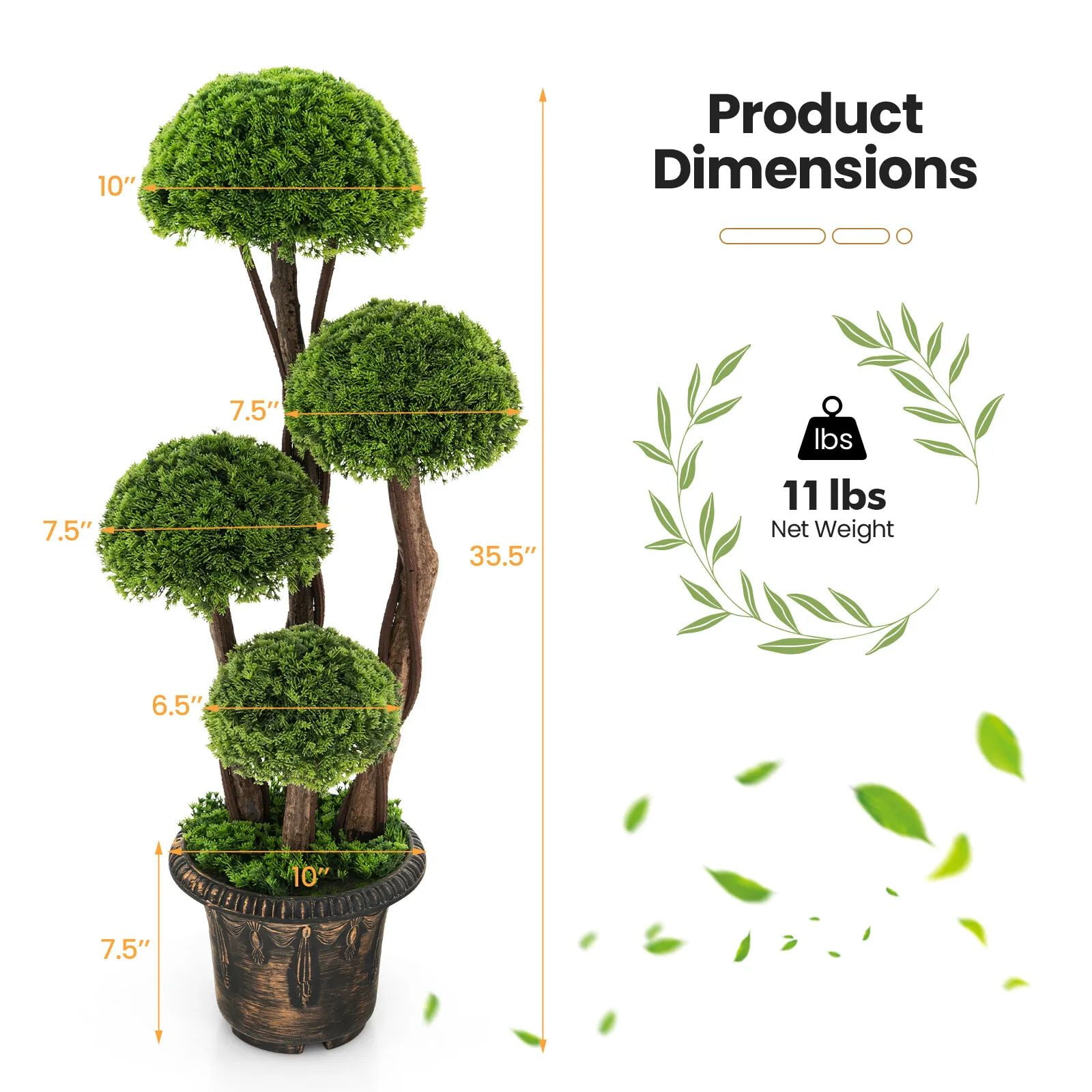 Laicejoy 3FT Artificial Potted Cedar Ball Tree, Fake Boxwood Topiary ...