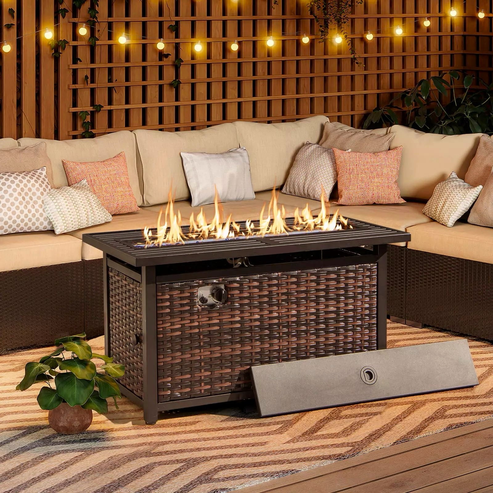 Laicejoy 45 Inch Propane Rattan Firepit Table, 50,000 BTU Outdoor ...