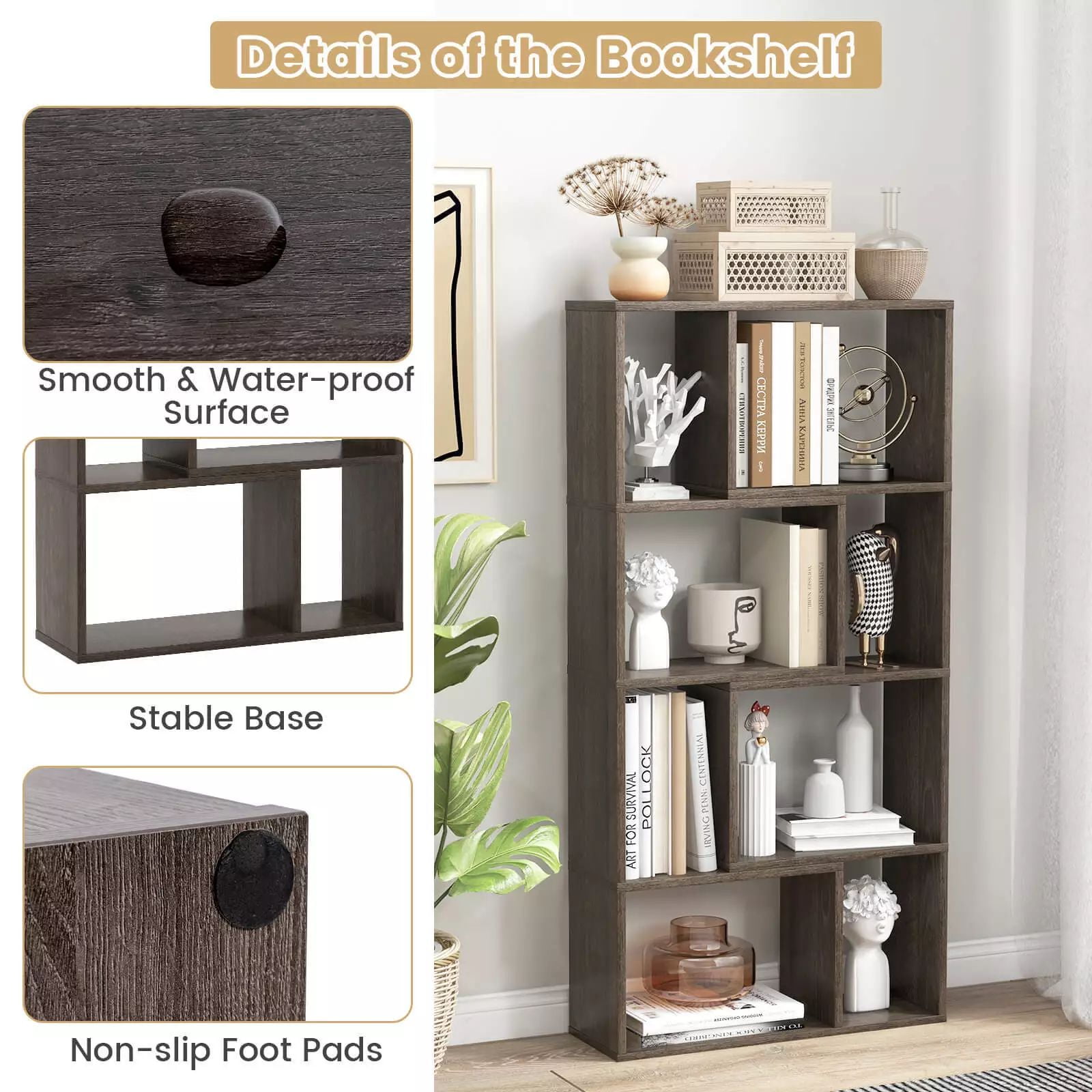 Laicejoy 48" Geometric Bookshelf, Open-back Bookcase w/ 8 Cubes, Home ...