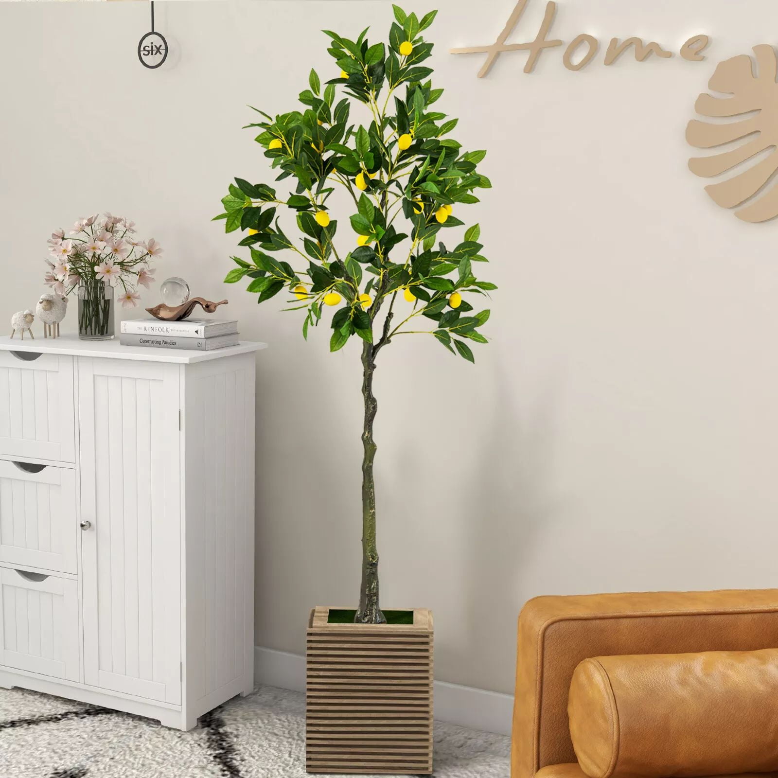 Laicejoy 5.2 FT Tall Artificial Lemon Tree w/ Lemon Fruits, Cement Pot ...