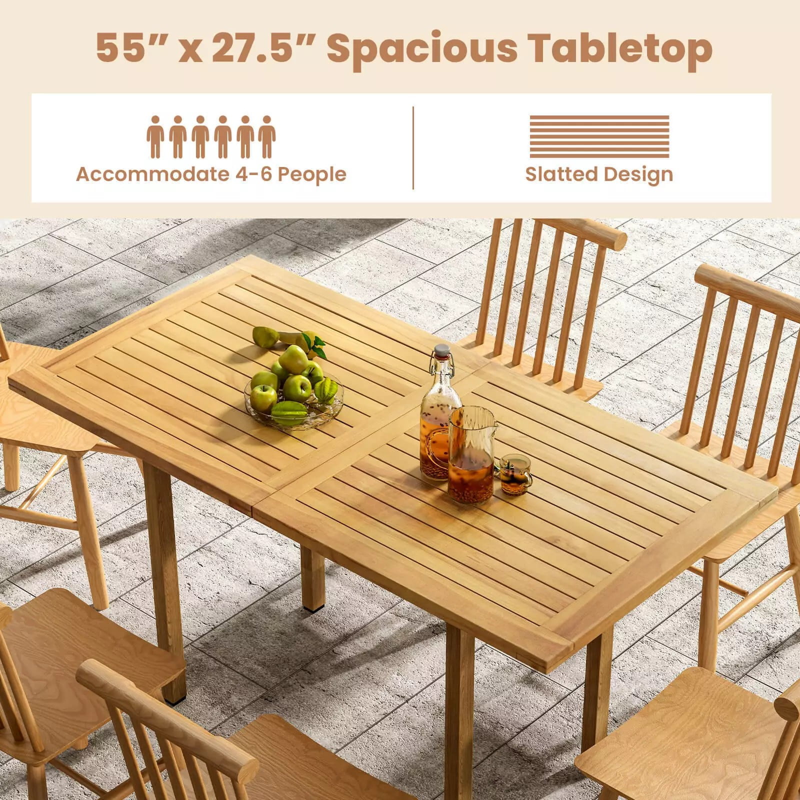 Laicejoy 55" x 27.5" Wood Tabletop, Slatted Table Top Board Split in 2 ...