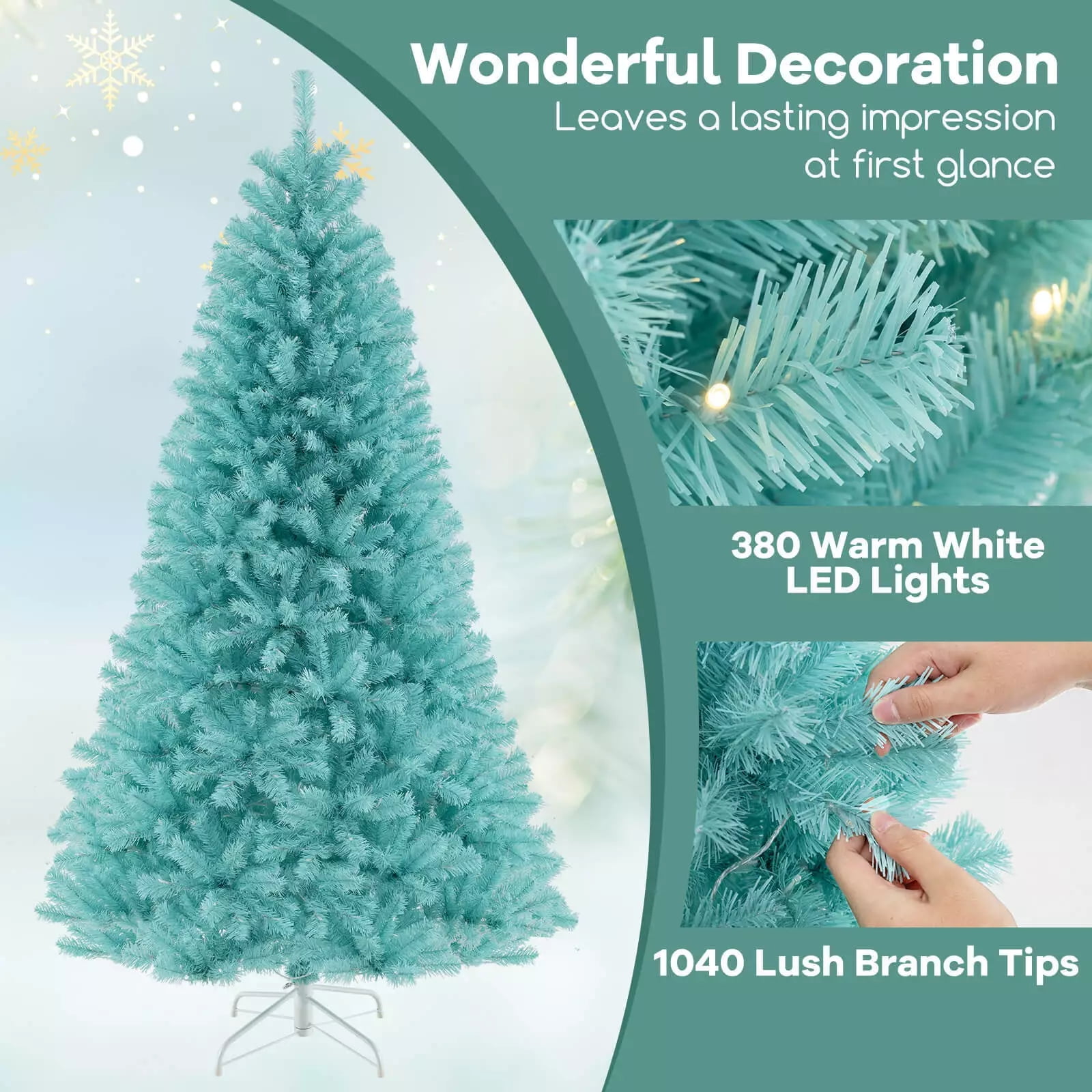 Laicejoy 7 FT Artificial Xmas Tree, Hinged Christmas Tree with 1040 ...