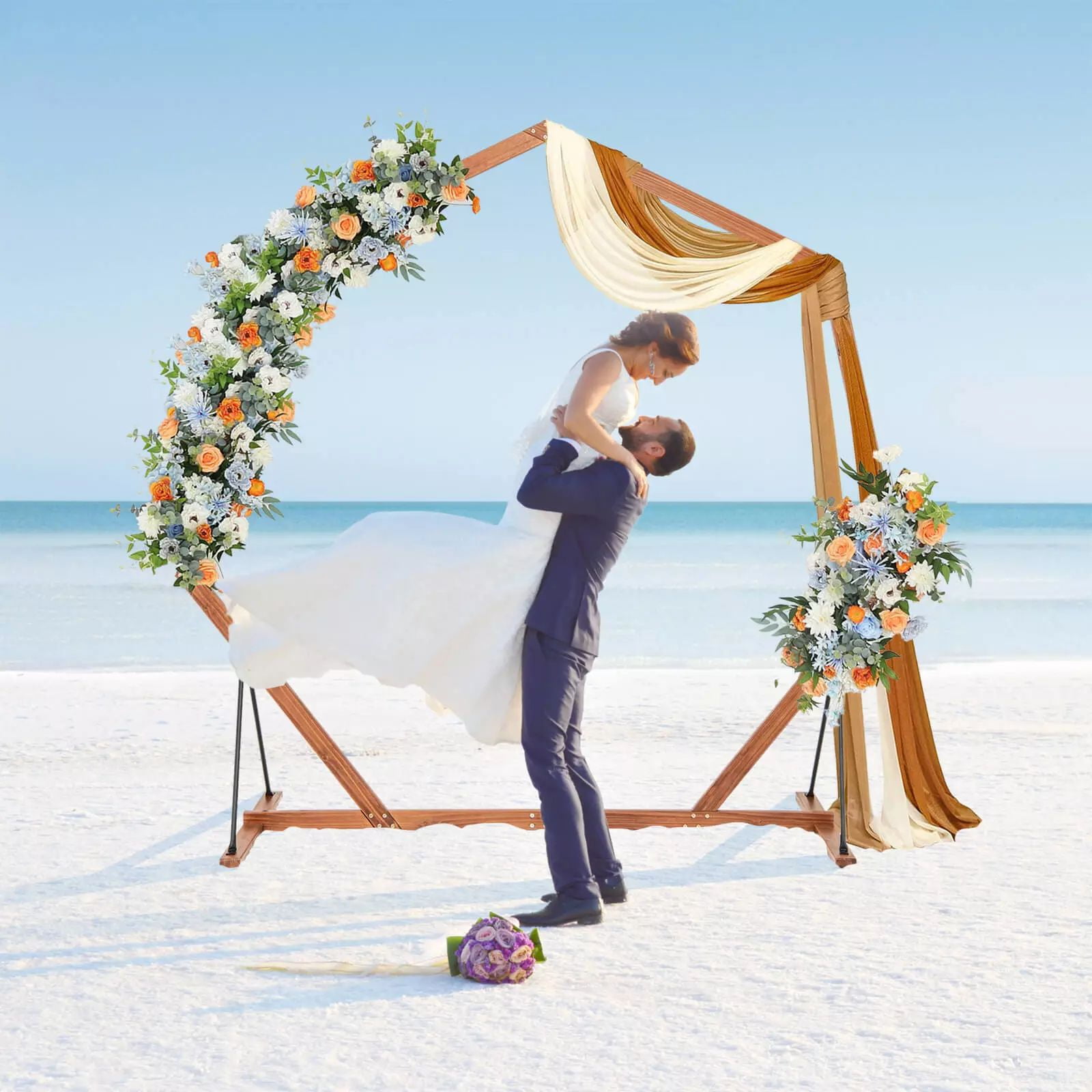 Laicejoy 7 FT Heptagon Wedding Arch Wooden Arbor Backdrop Stand w ...