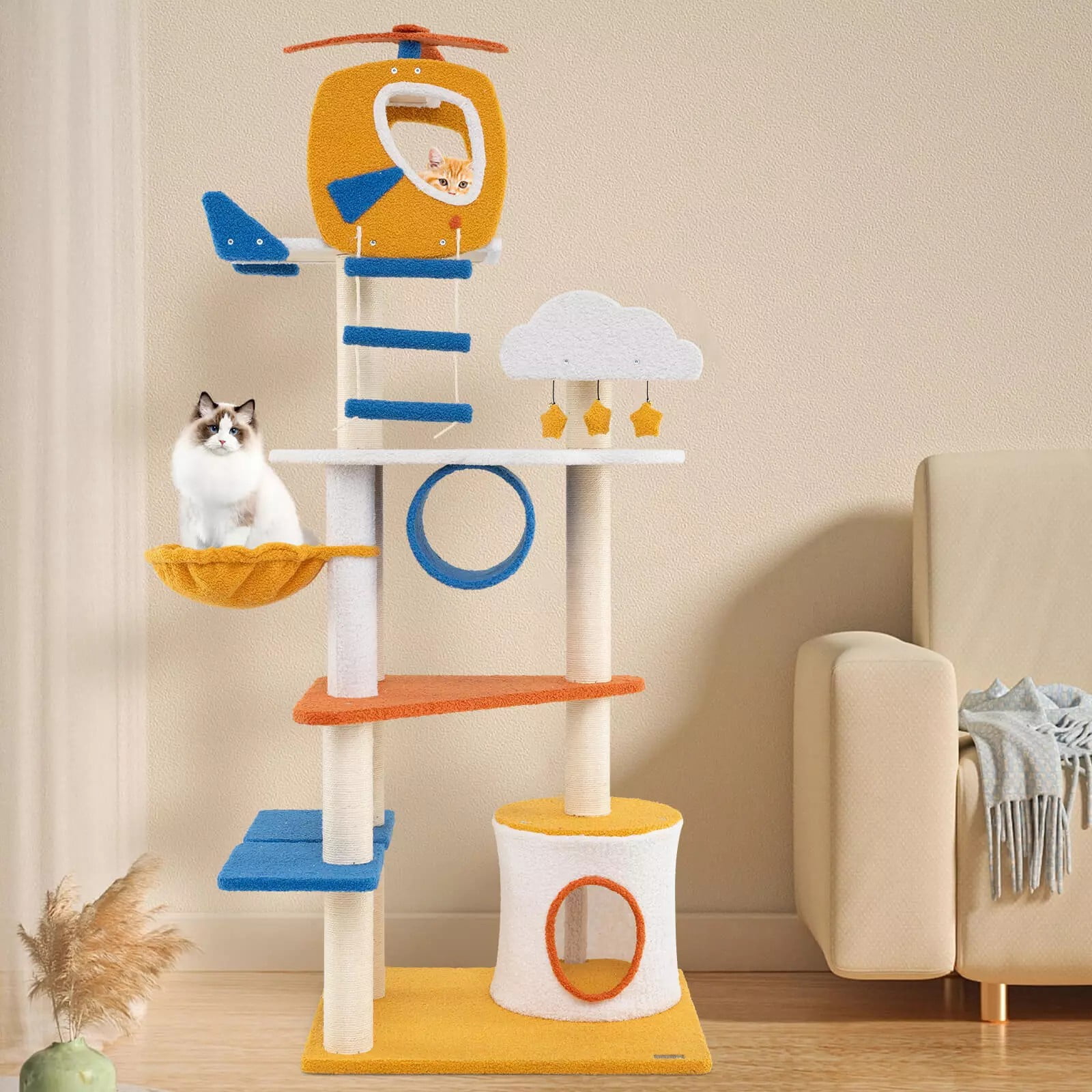 Laicejoy Aviation-themed Cat Tree, 70" Tall Cat Tower w/ Helicopter Top ...