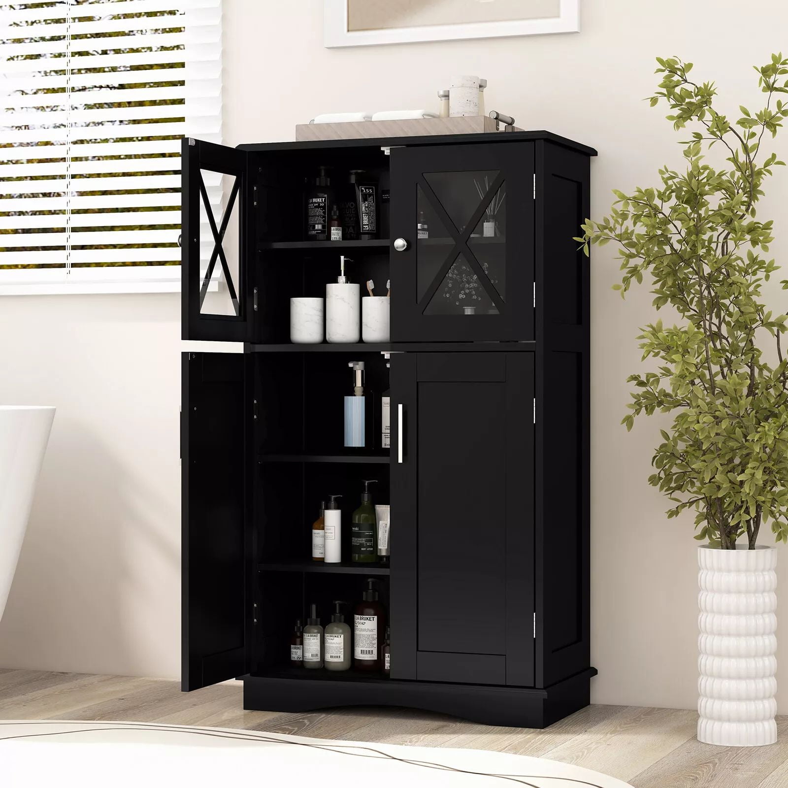 Laicejoy Bathroom Storage Cabinet Linen Storage Cabinet with Doors and ...