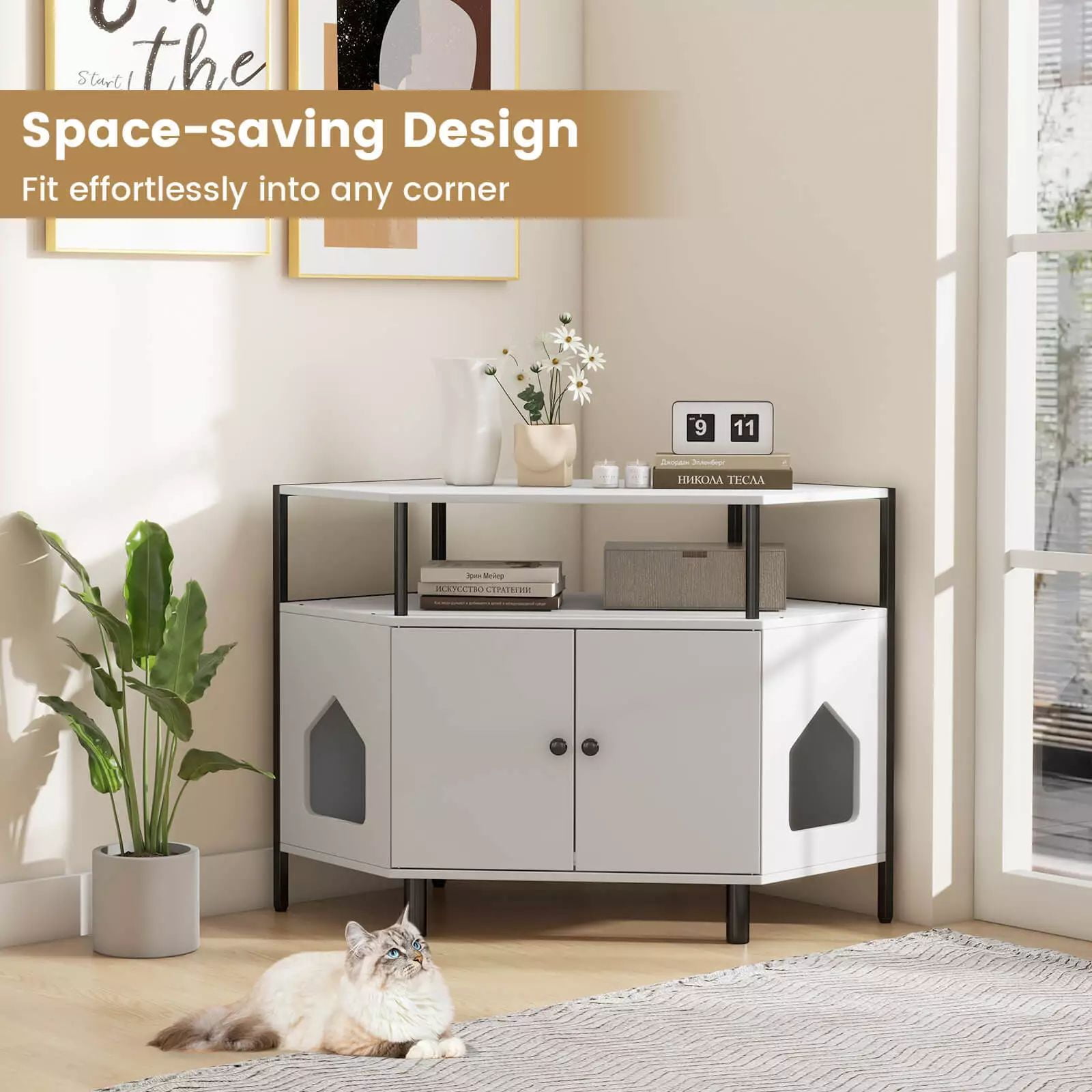 Laicejoy Corner Cat Litter Box Enclosure, Hidden Cat Washroom Furniture ...