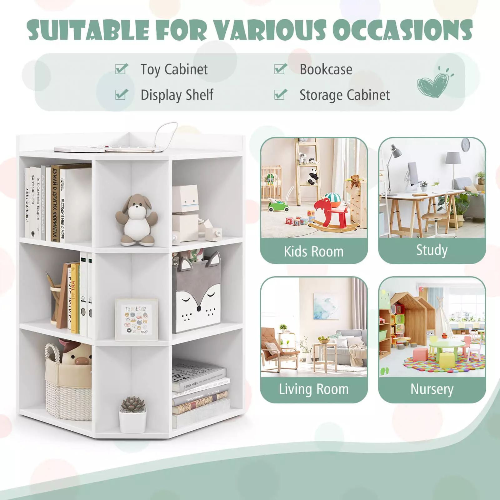 Laicejoy Corner Toy Storage Organizer, 3-Tier Corner Cabinet w/9 ...