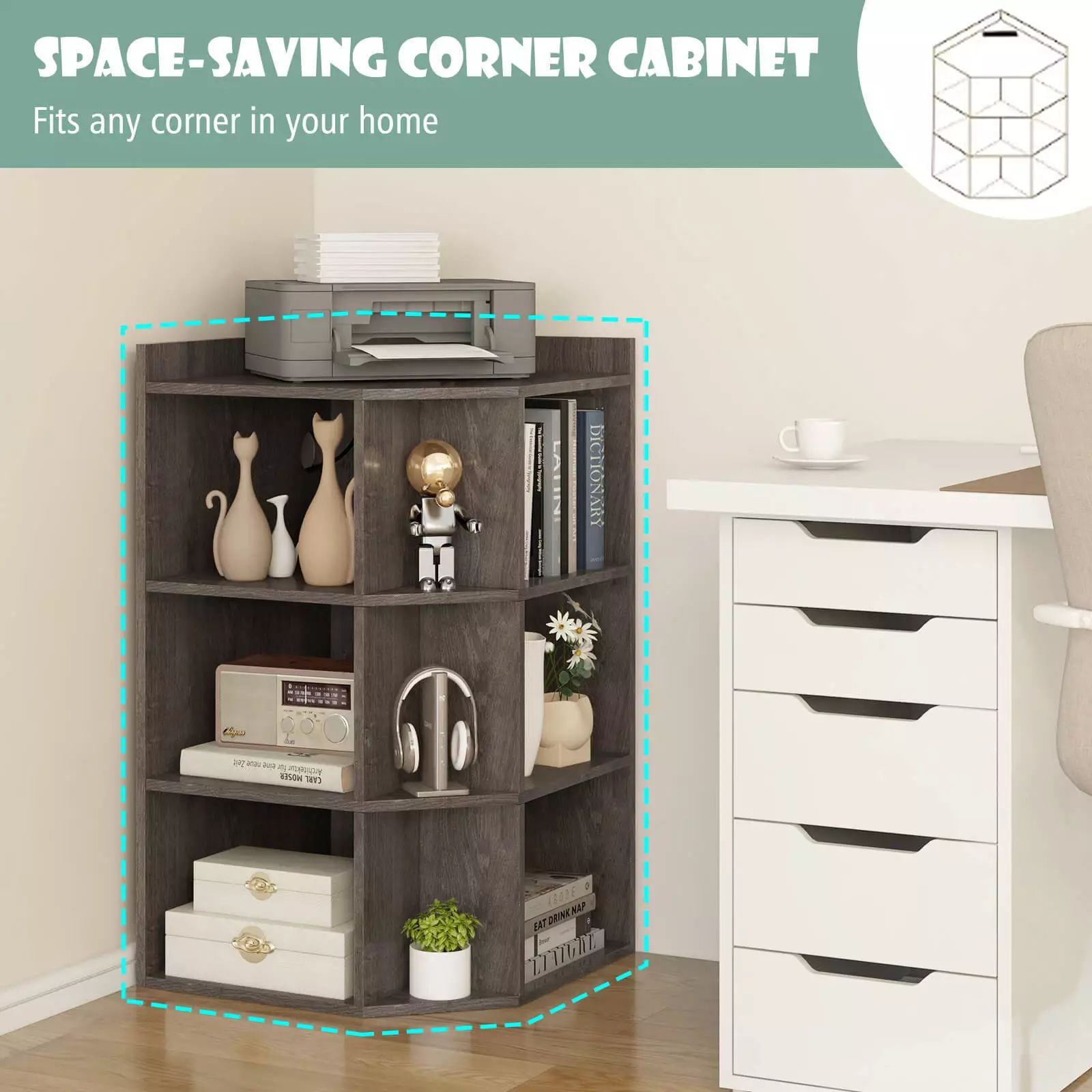 Laicejoy Corner Toy Storage Organizer, 3-Tier Corner Cabinet w/9 ...