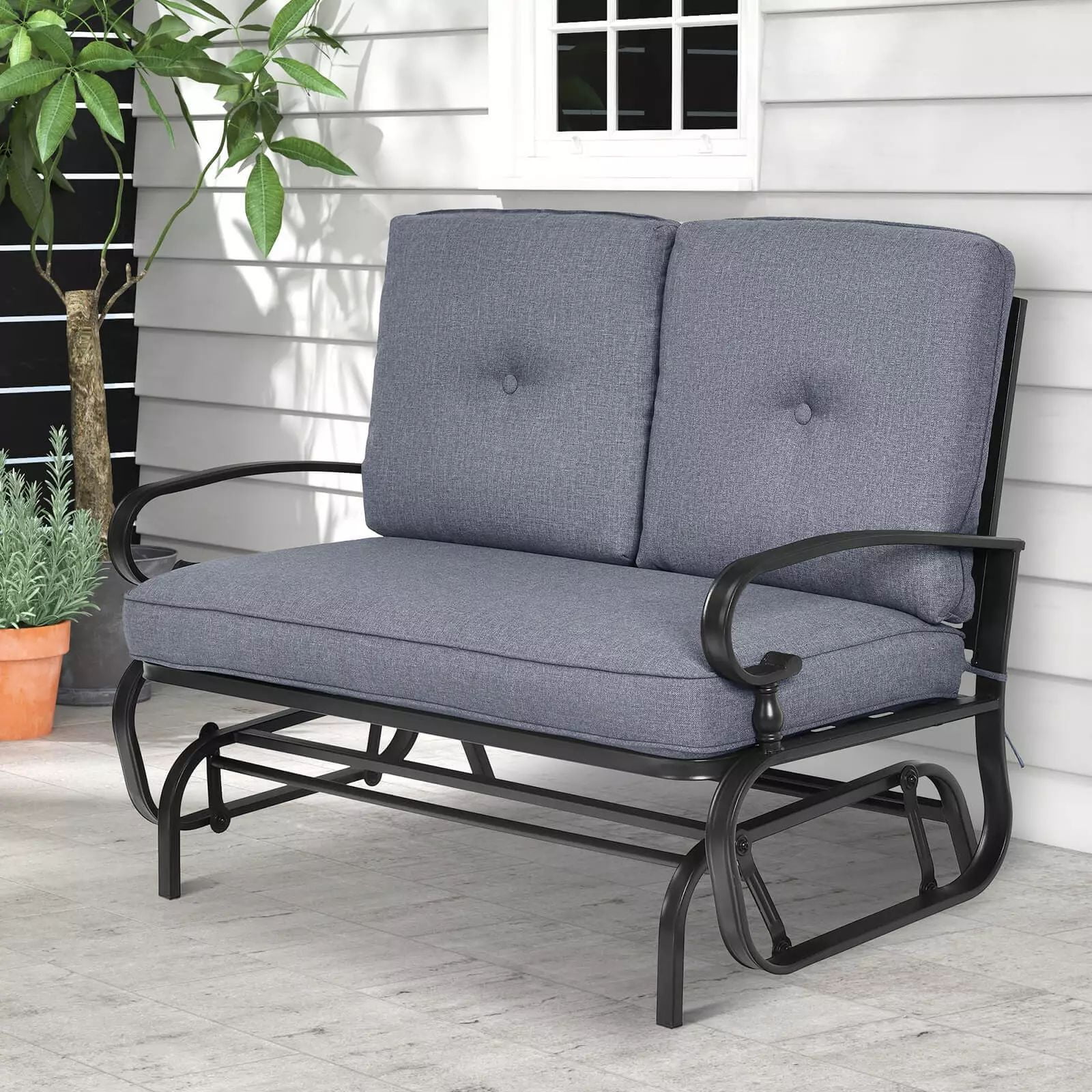 Laicejoy Glider Outdoor Patio Rocking Bench Loveseat Cushioned Seat ...