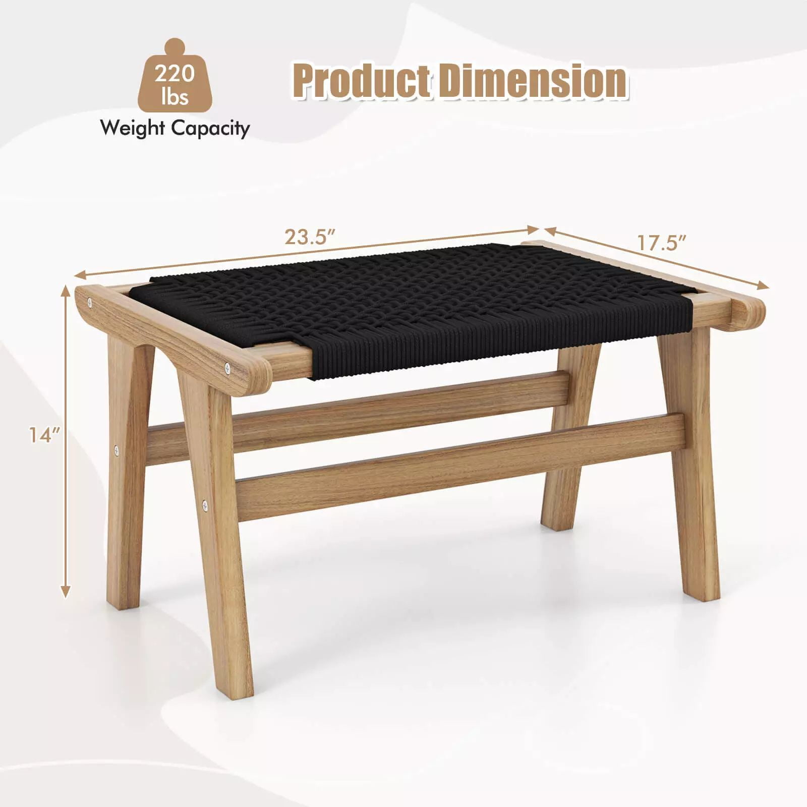 Laicejoy Indoor Outdoor Ottoman Footstool, Natural Teak Wooden Foot ...