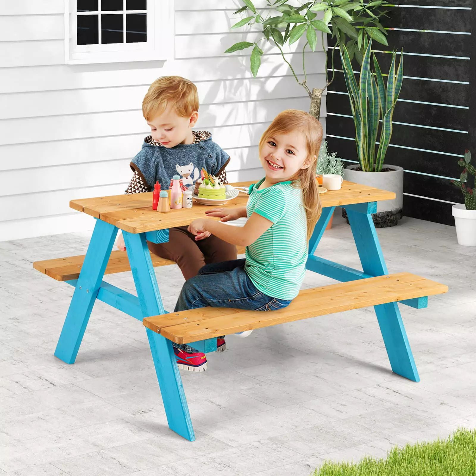 Laicejoy Kids Picnic Table Set, Children Indoor/Outdoor Wooden Table ...
