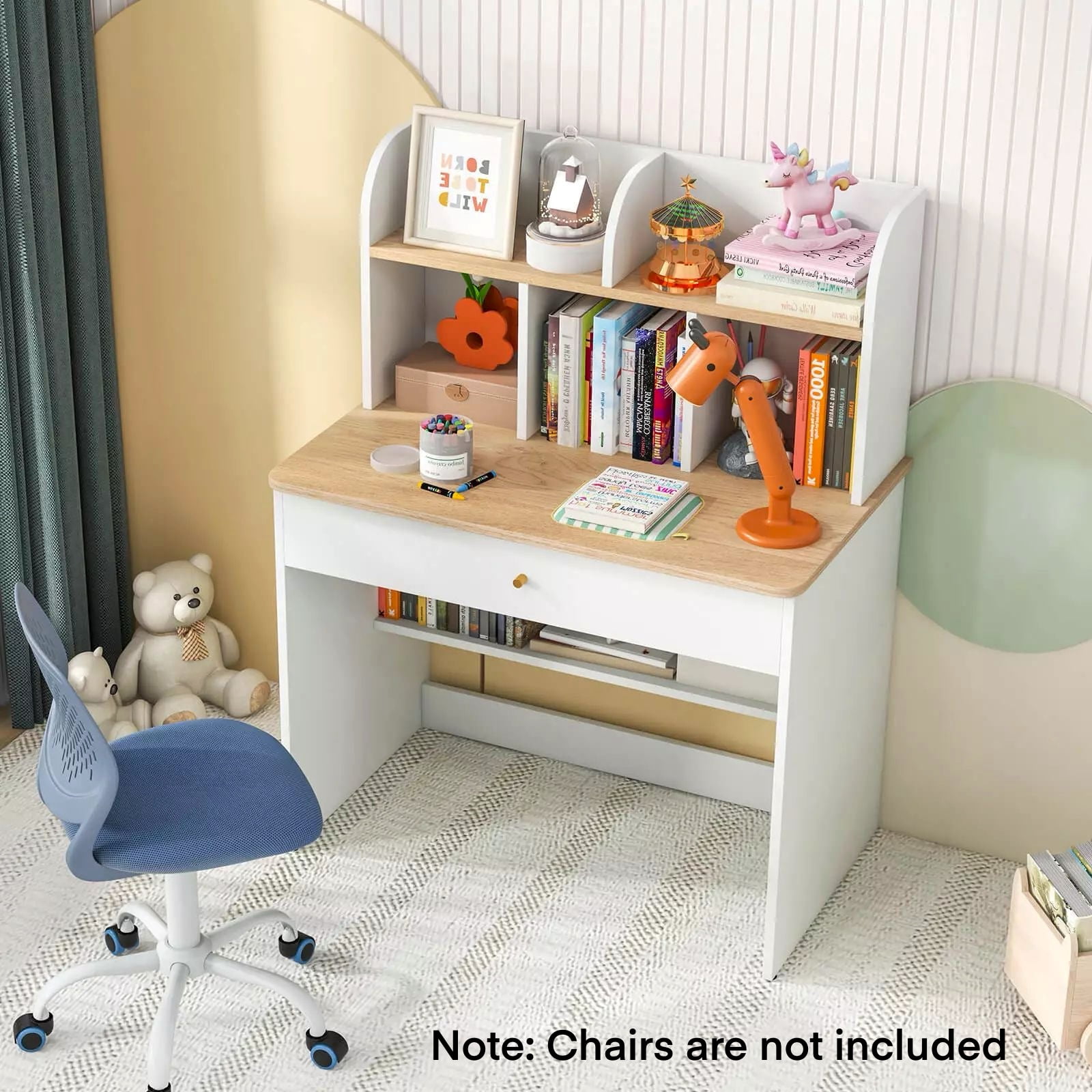Laicejoy Kids Study Desk with Storage, Wooden Children Writing Table ...