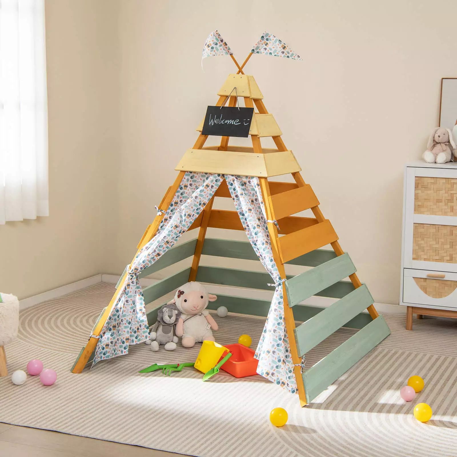 Laicejoy Kids Teepee Tent, Wooden Play Tent with Machine Washable Flags ...