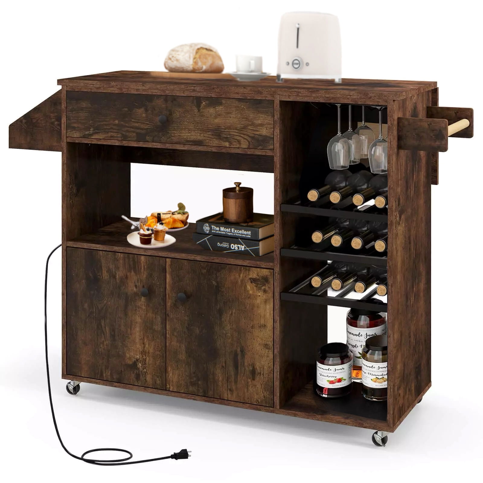 Laicejoy Kitchen Island Cart w/ Drop-Leaf & Power Outlet, Mobile Buffet ...