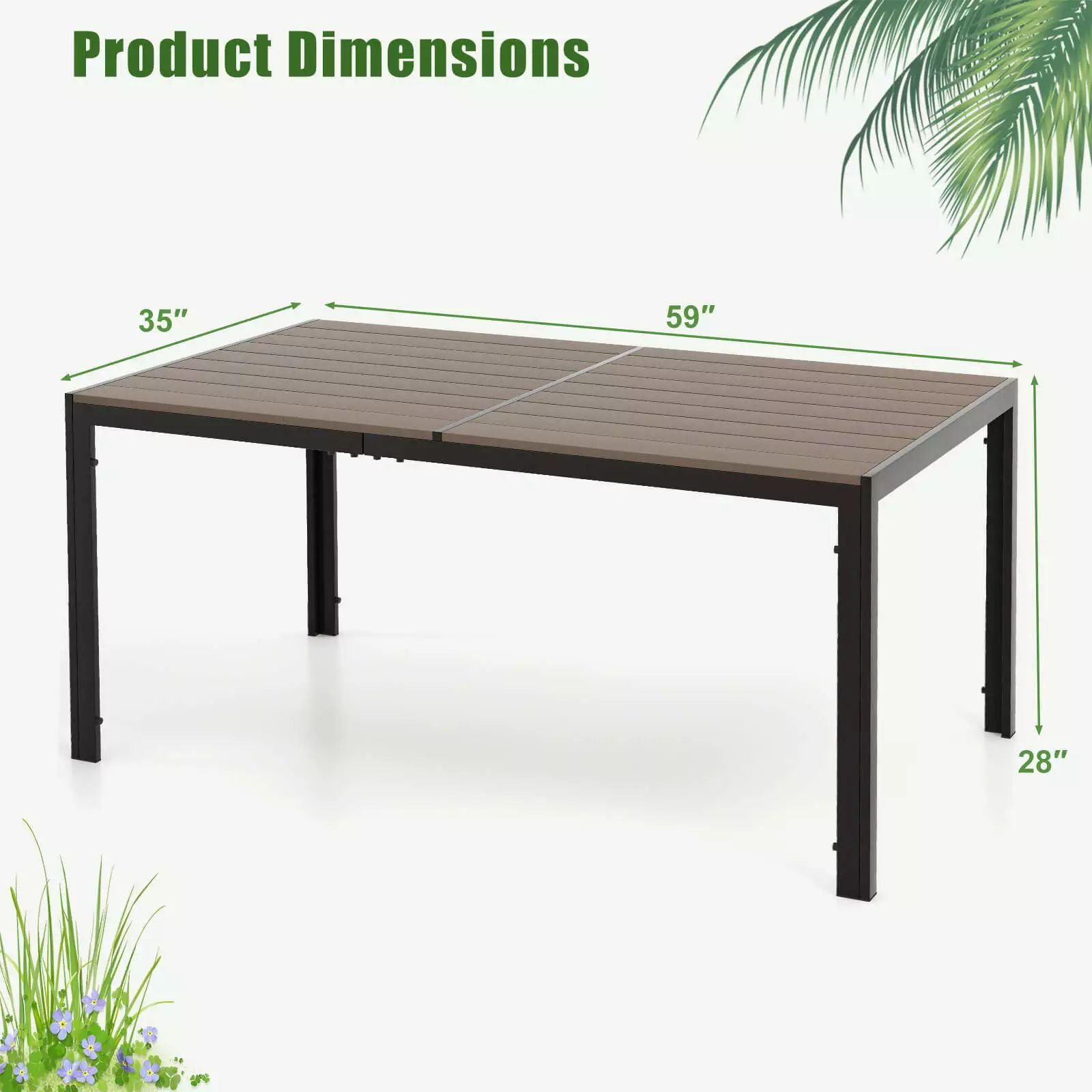 Laicejoy Outdoor Rectangle Dining Table, 59" x 35" Large Outside Table ...