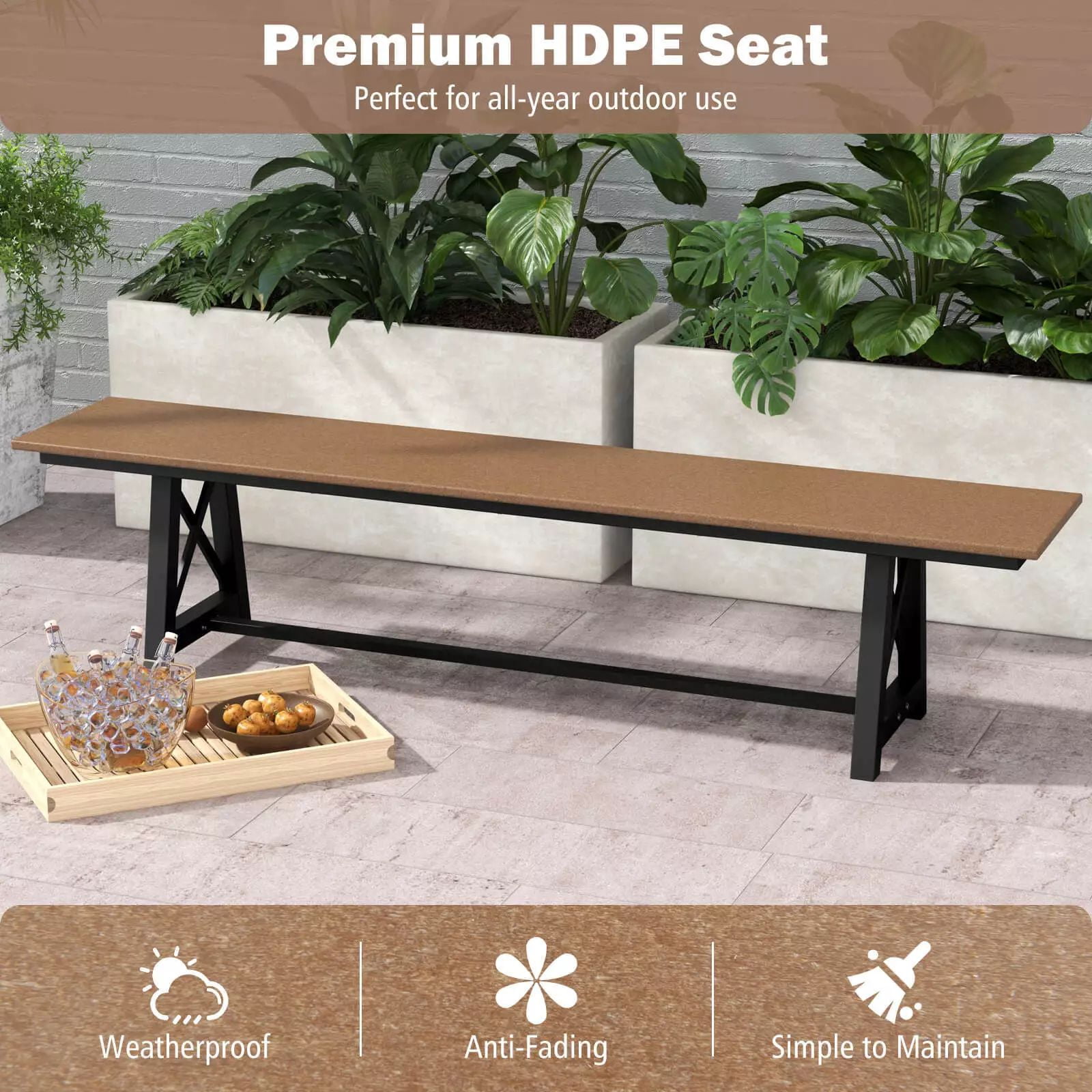 Laicejoy Patio 72 Inch Extra Long Bench, Outdoor Long Chair for 4 ...