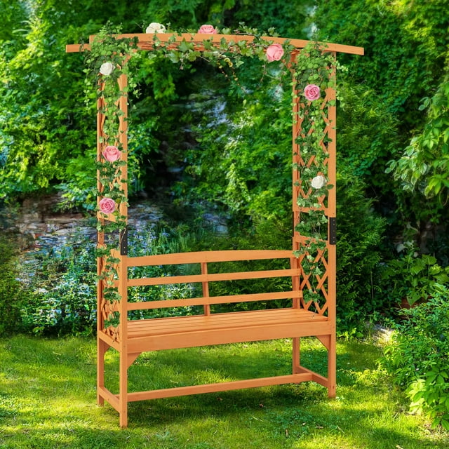 Laicejoy Patio Garden Arbor, Garden Archway with Pergola, Bench & Side ...