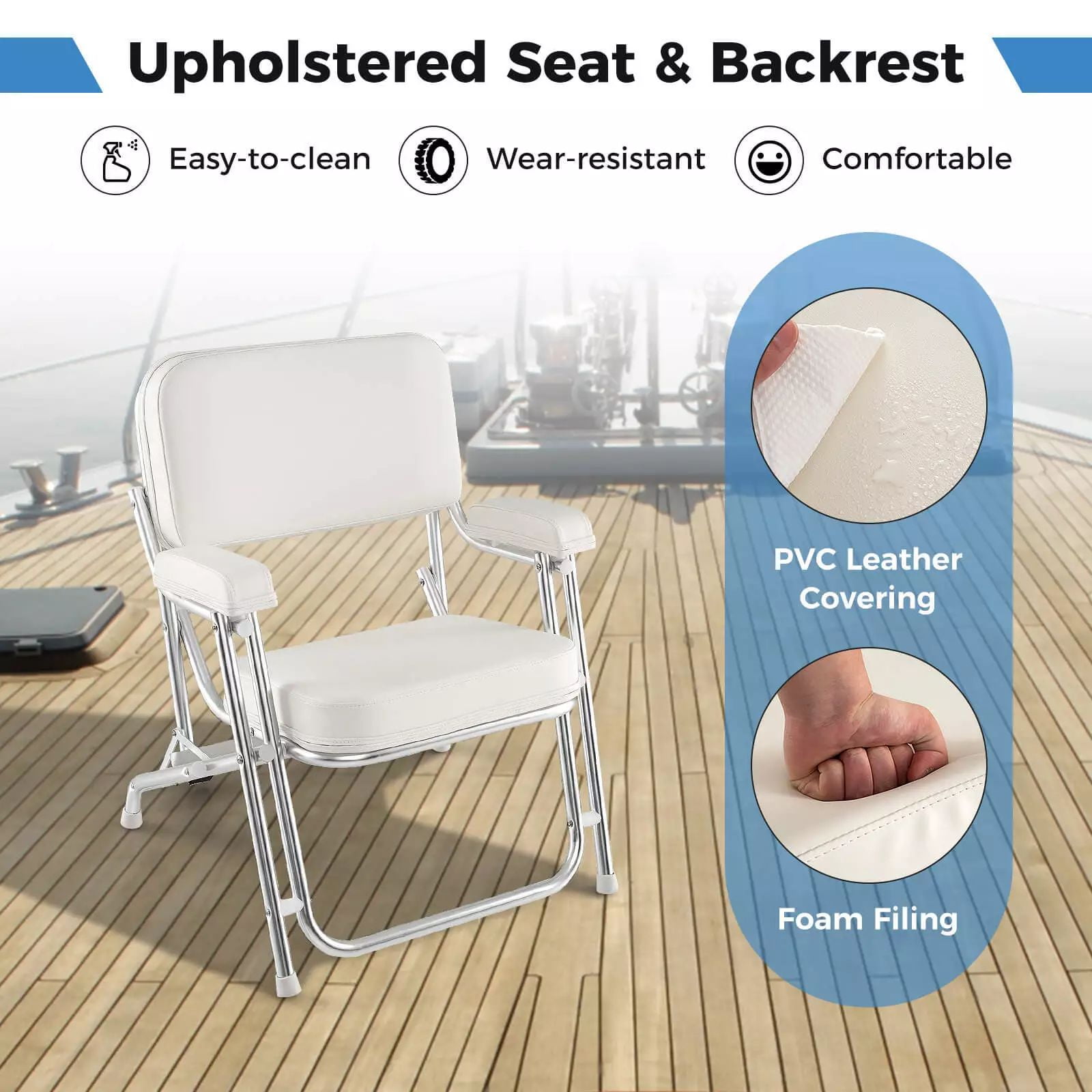 Laicejoy Portable Boat Deck, Aluminum Beach Chair with Cushioned Seat ...