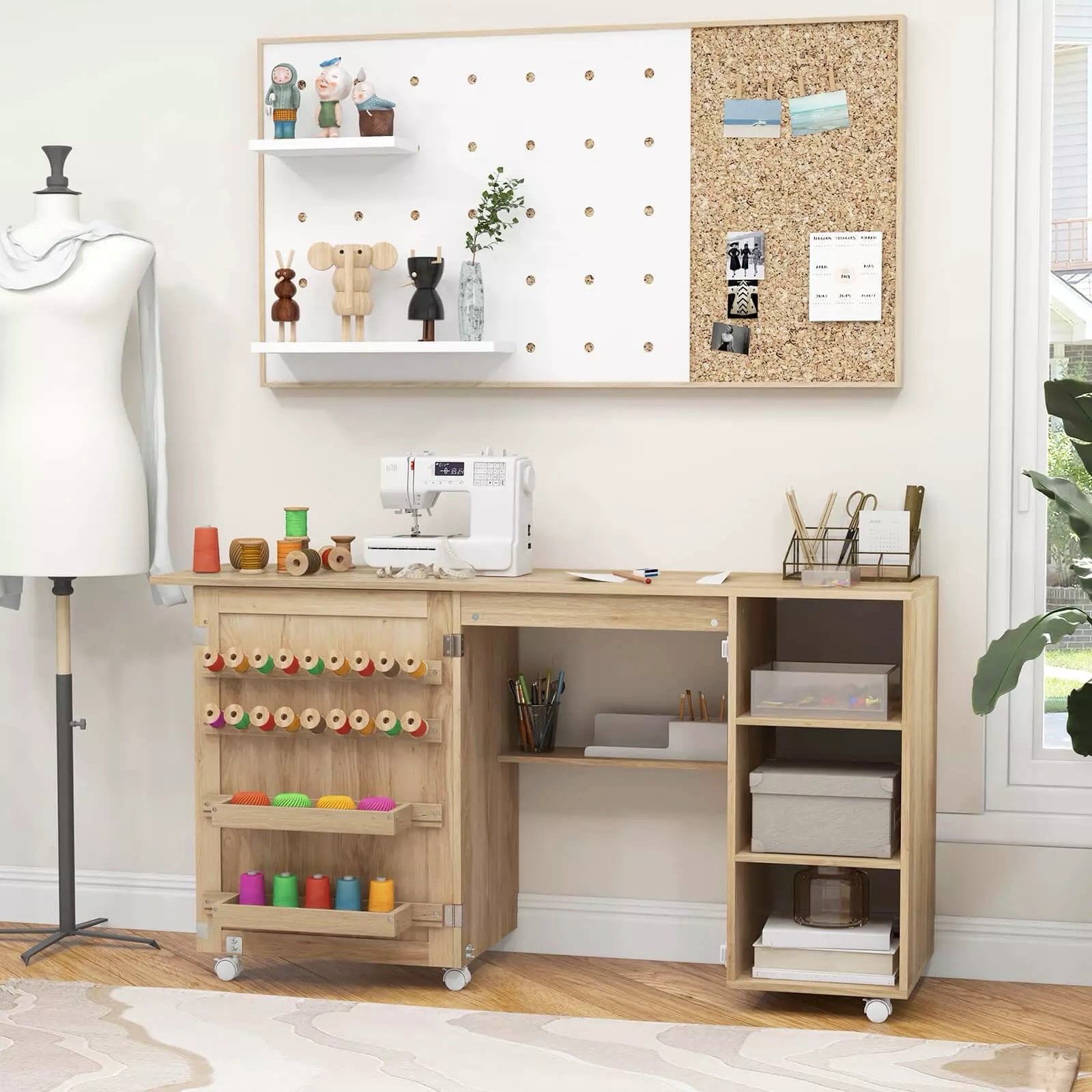 Laicejoy Rattan Sewing Machine Table, Multipurpose Craft Station w ...