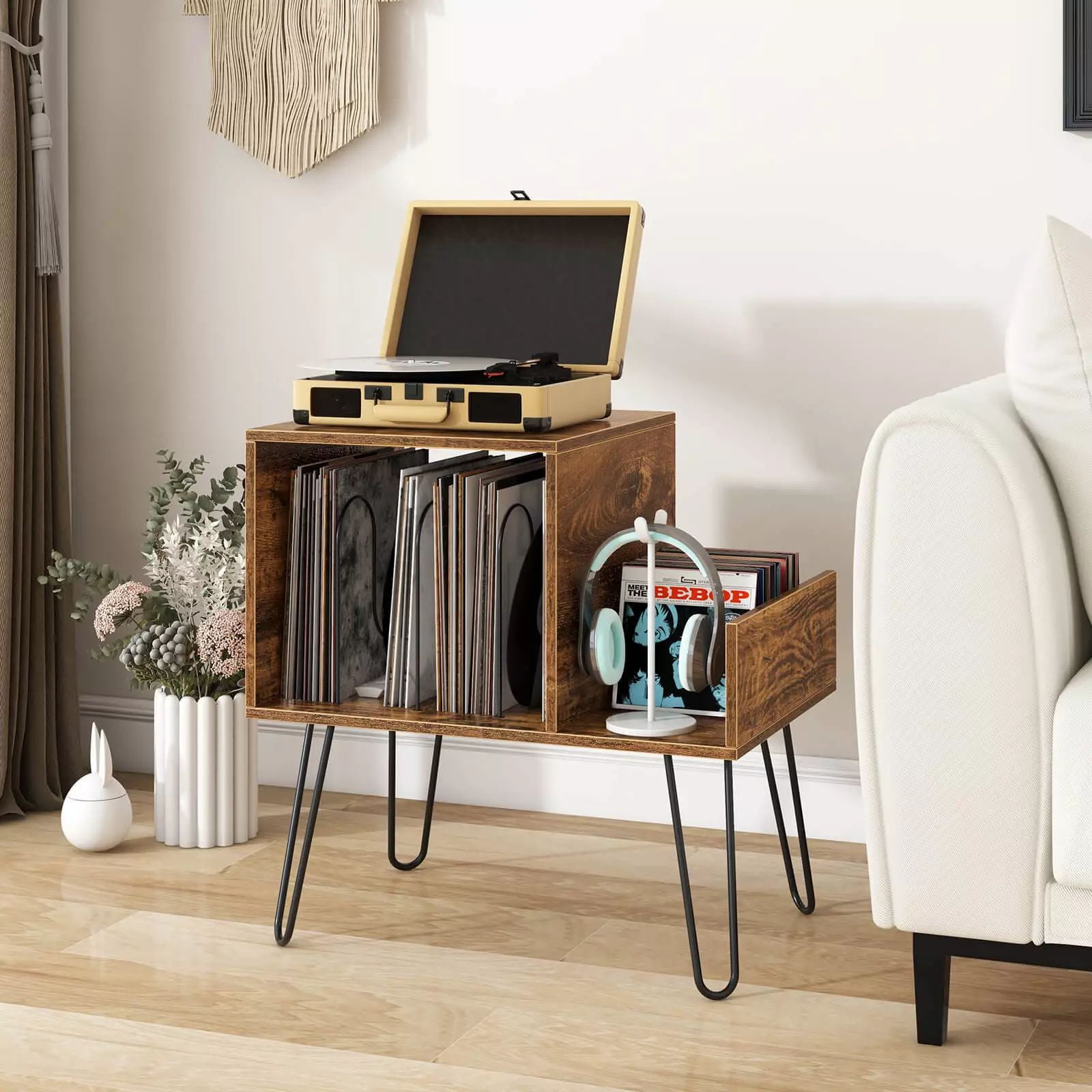 Laicejoy Record Player Stand, Turntable Stand w/ Built-in Charging ...