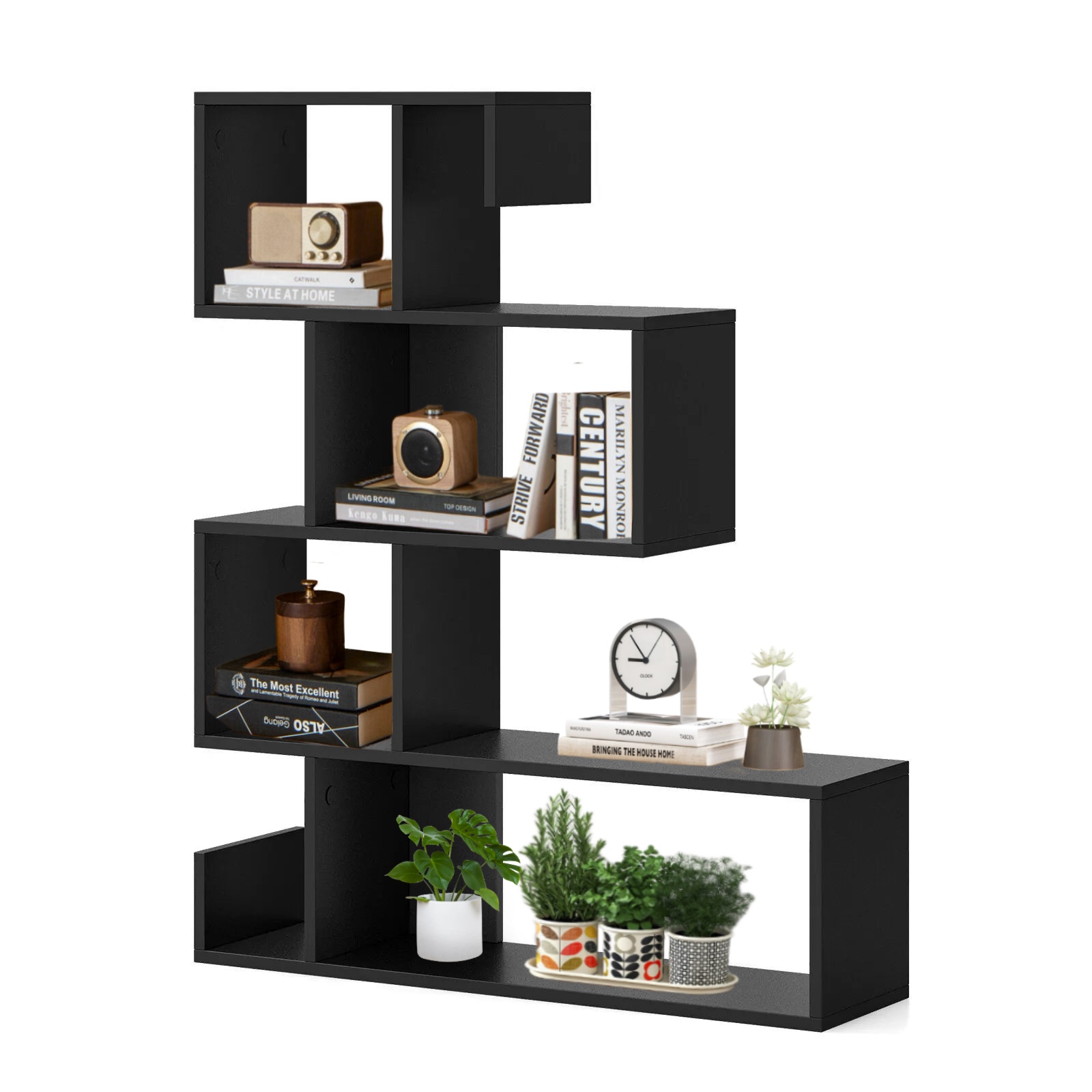 Laicejoy S-shaped Bookshelf, 5-Tier Modern Geometric Bookcase with Anti ...