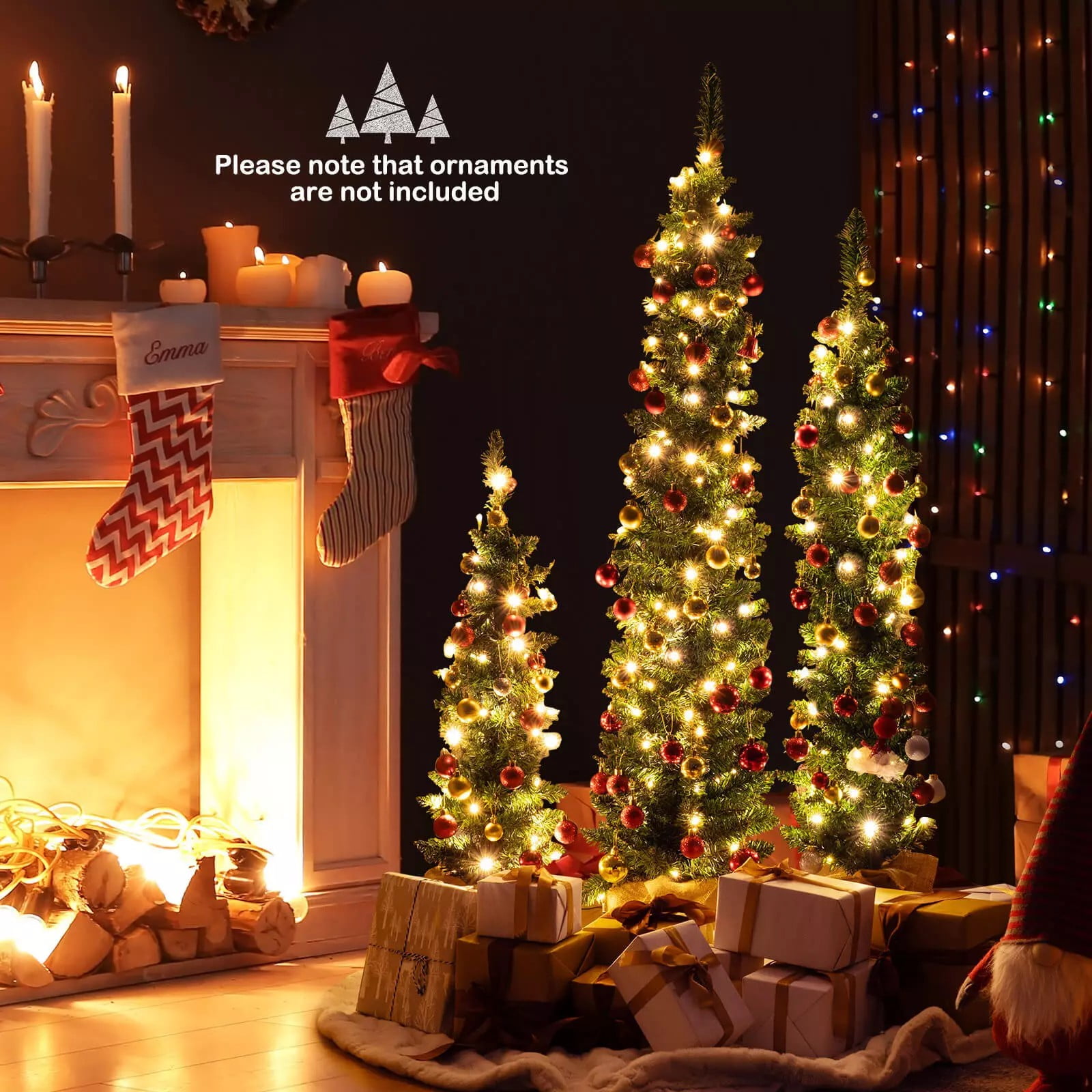 Laicejoy Set of 3 Pre-lit Artificial Christmas Trees, 3, 4, 5 FT Potted Pencil Xmas Tree w/ 415 ...