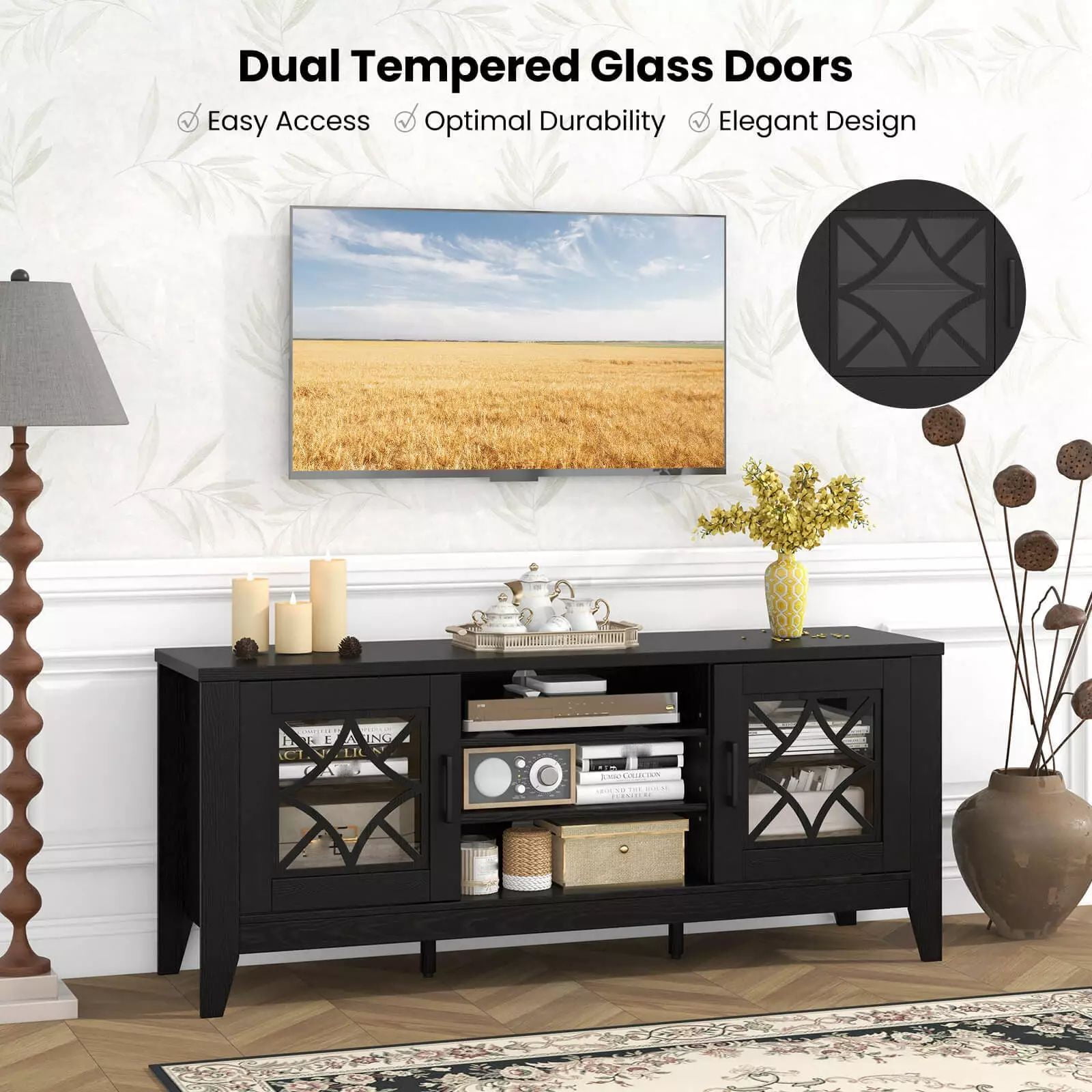 Laicejoy TV Stand for TVs up to 65”, Entertainment Center with 3 ...