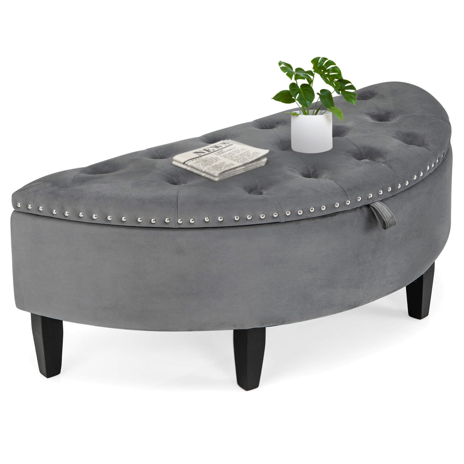 Laicejoy Upholstered Storage Bench, Half Moon Ottoman w/Hidden Storage ...