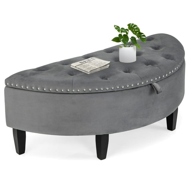 Laicejoy Upholstered Storage Bench, Half Moon Ottoman w/Hidden Storage ...