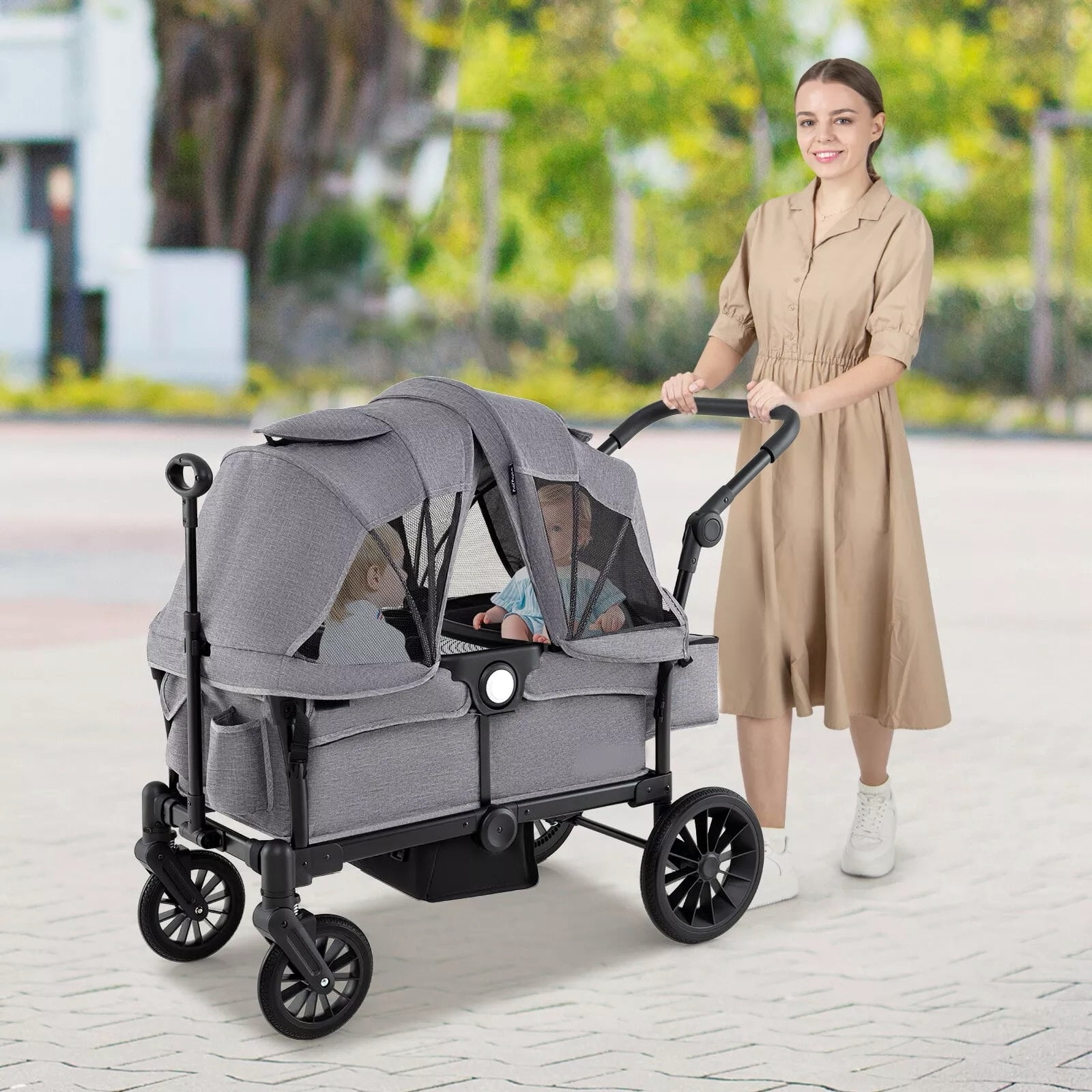 Laicejoy Wagon Stroller for 2 Kids, Push Pull Double Stroller with ...