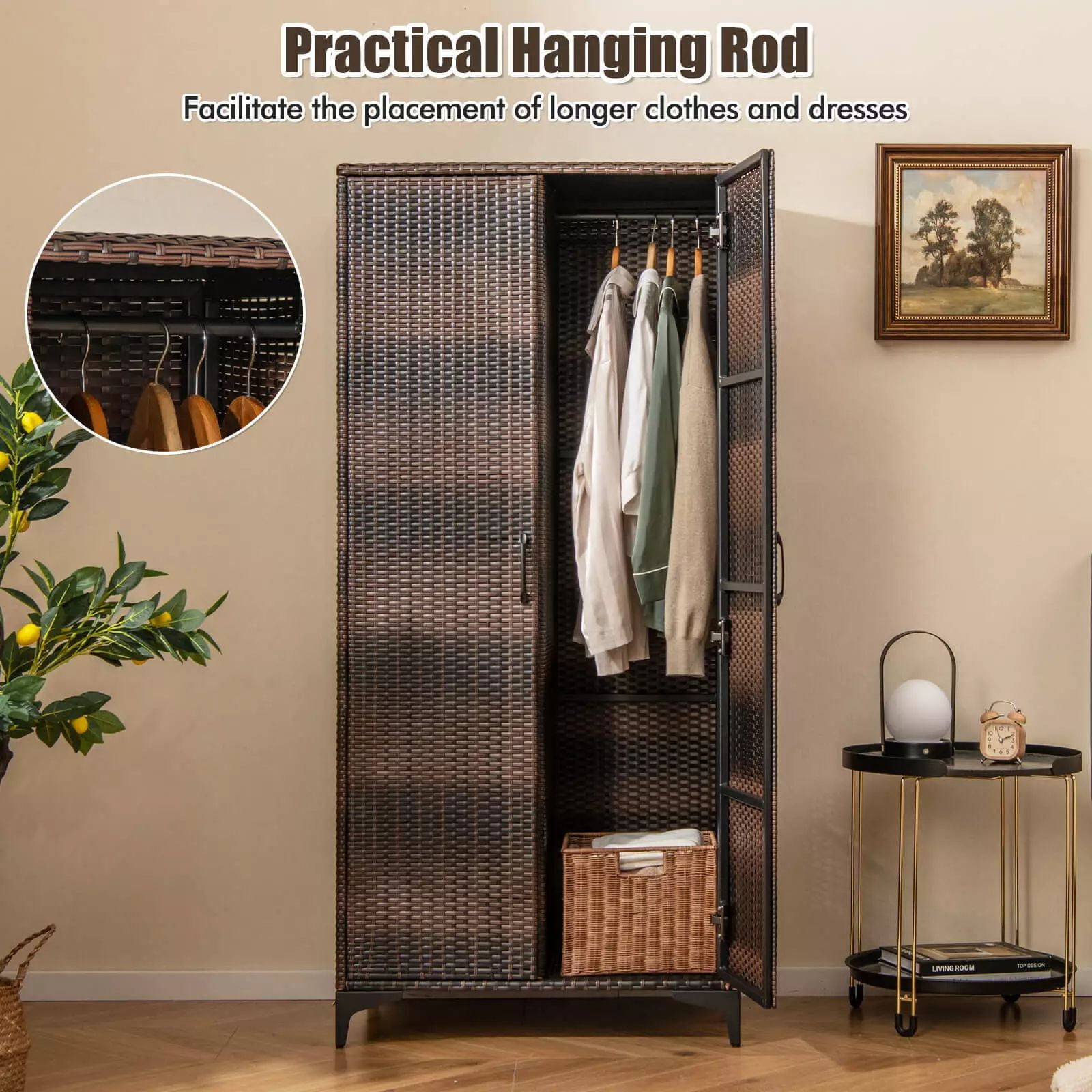 Laicejoy Wicker Wardrobe with 2 Doors, Storage Cabinet for Home,62" PE ...