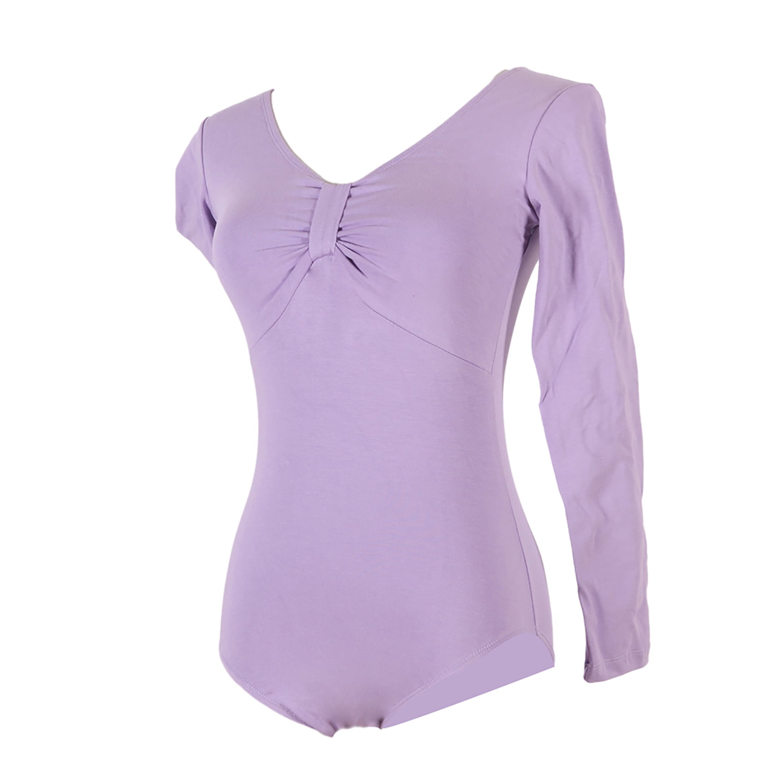 Laides Cotton Long Sleeve Gathered Bowknot Low Back Bodysuit Leotard ...
