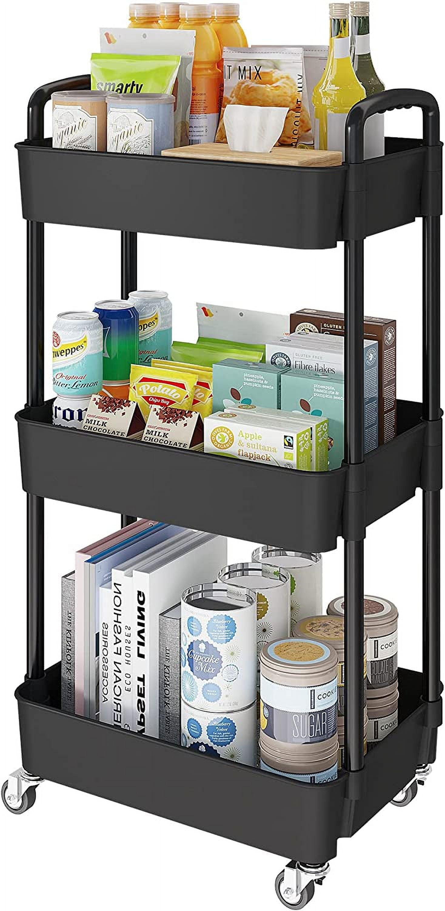 Laiensia 3-Tier Kitchen Storage Cart,Multifunction Utility Rolling ...