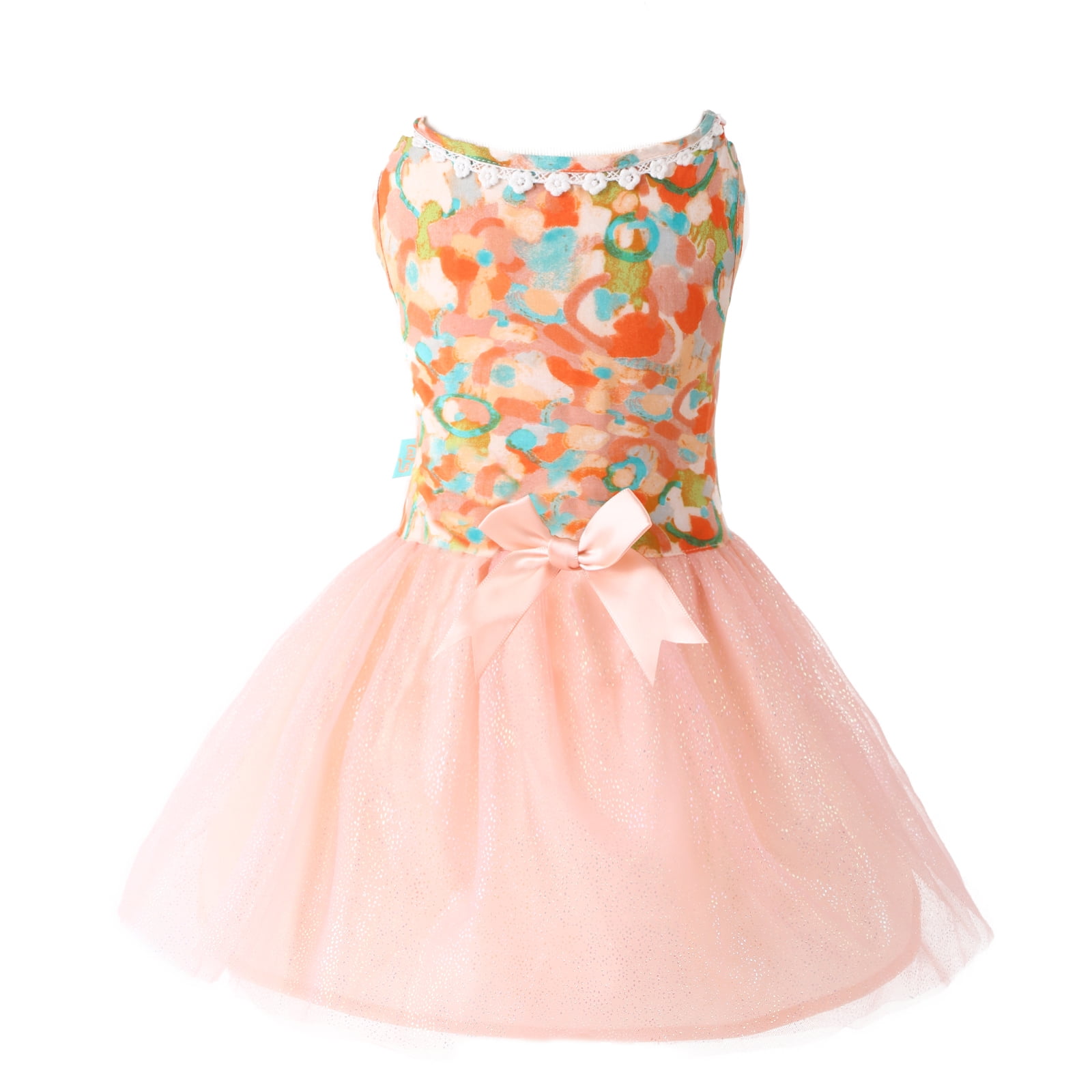Laifug Orange Print Fancy Dog Dress, Princess Dog Dress with Bow Decor ...