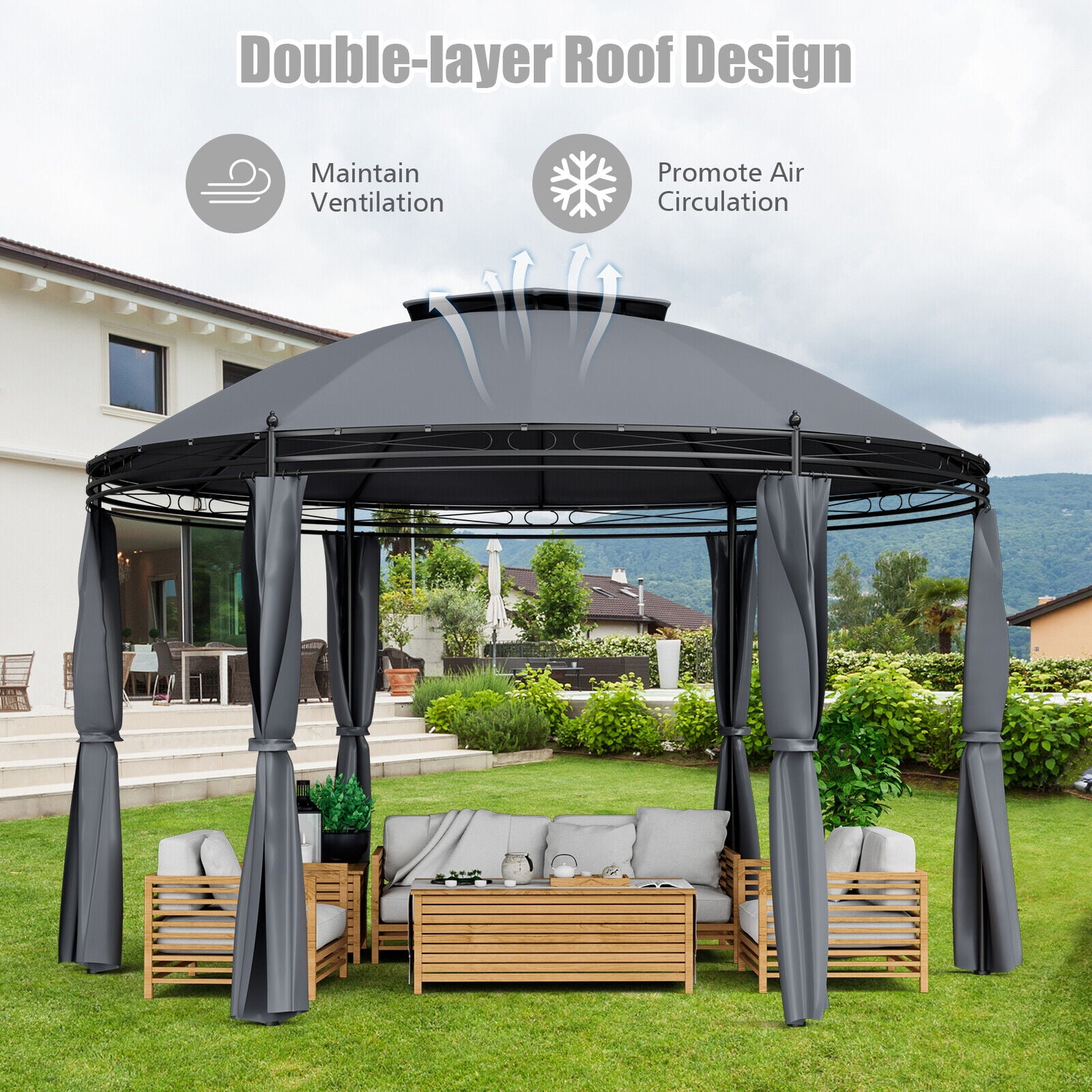 Laijoy 11.5 ft Round Patio Gazebo Tent, Outdoor Dome Gazebo Canopy ...