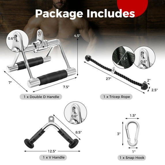 Laijoy 3-Piece Cable Machine Attachment Set, Cable Machine Accessories ...
