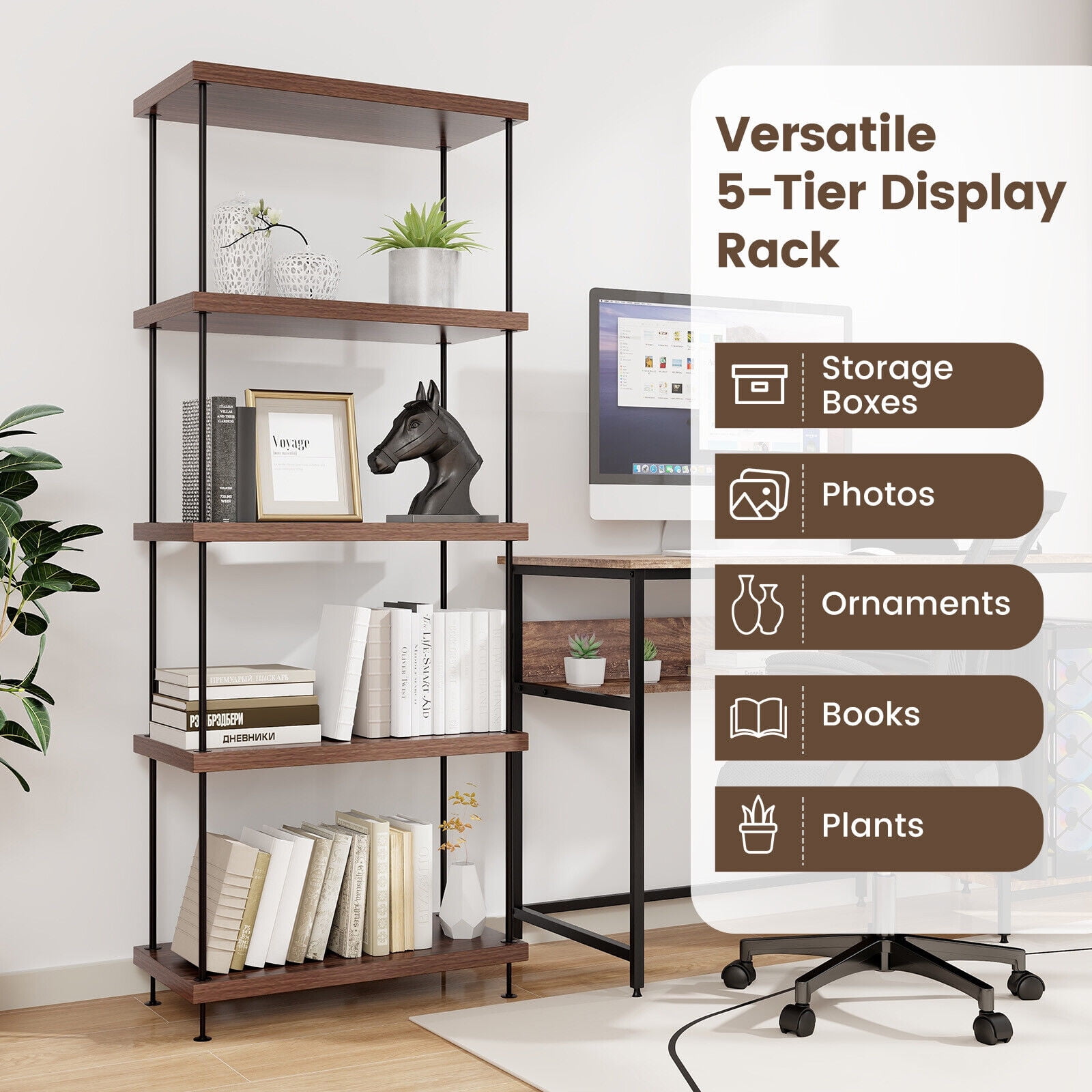 Laijoy 5-Tier Multipurpose Display Rack Freestanding Bookshelf with ...