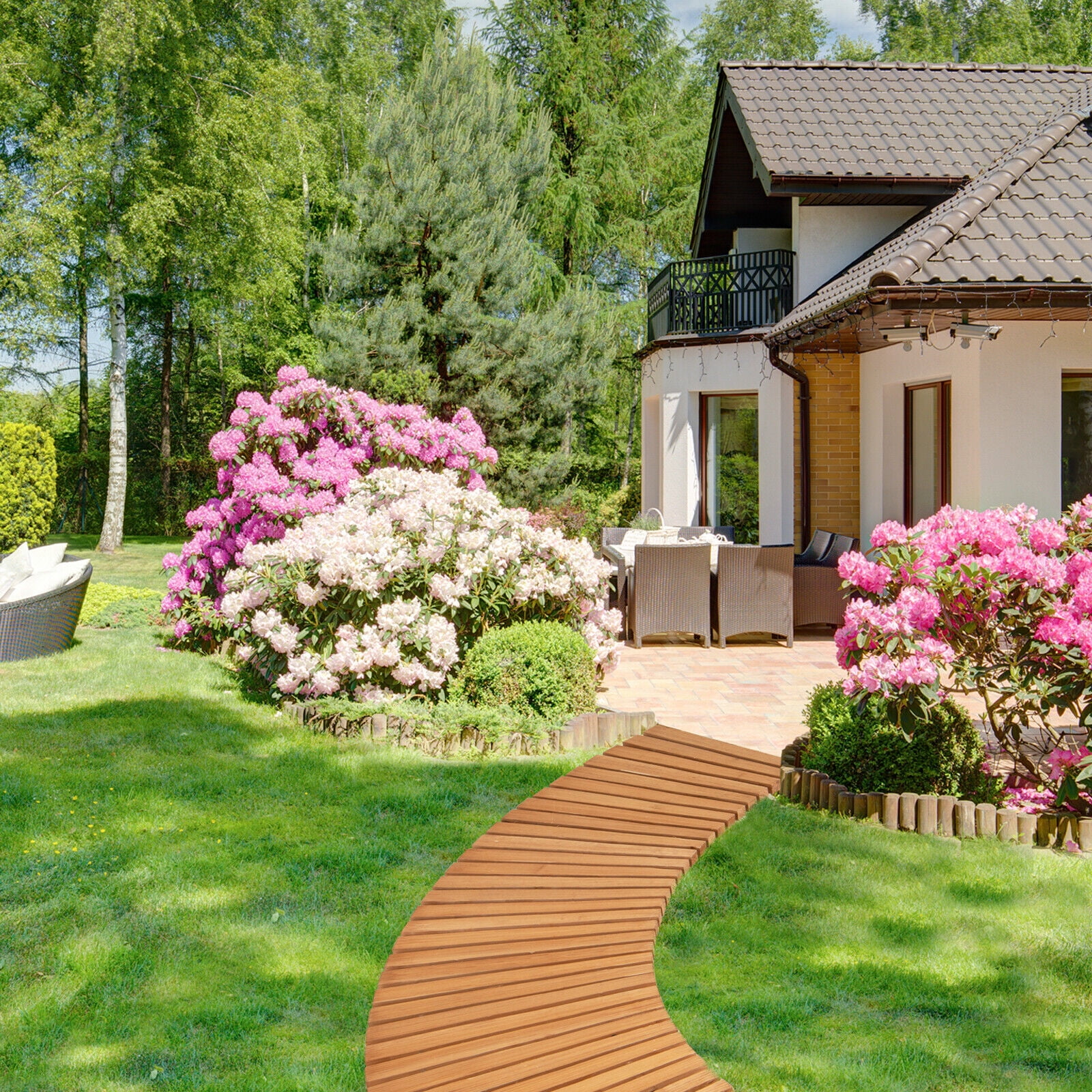 Laijoy 7 FT Wooden Garden Pathway w/ Non-slip Surface, Metal Wires with ...