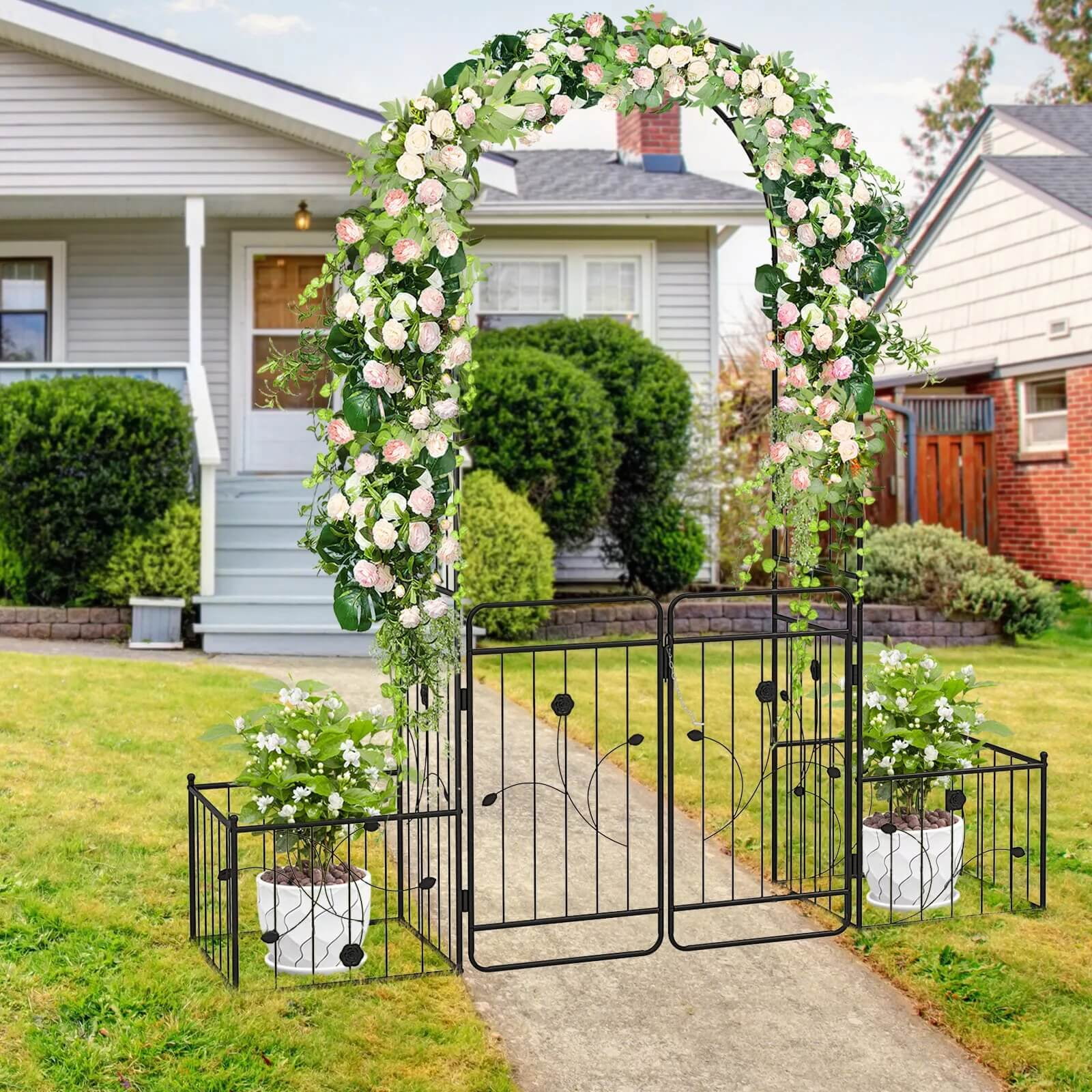 Laijoy 87" Garden Arbor with Trellis, Outdoor Archway with Gate & 2 ...