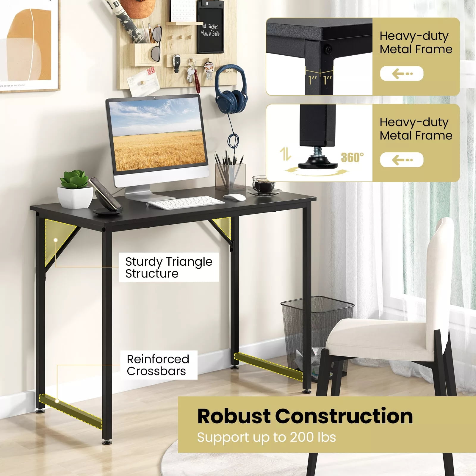 Laijoy Computer Laptop Desk, Heavy Duty Metal Frame Writing Desk, Home ...