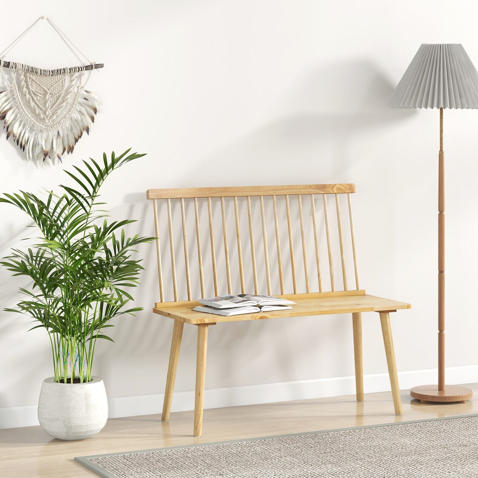 Laijoy Entryway Bench for 2, Windsor Bench with Spindle Back, Rubber ...