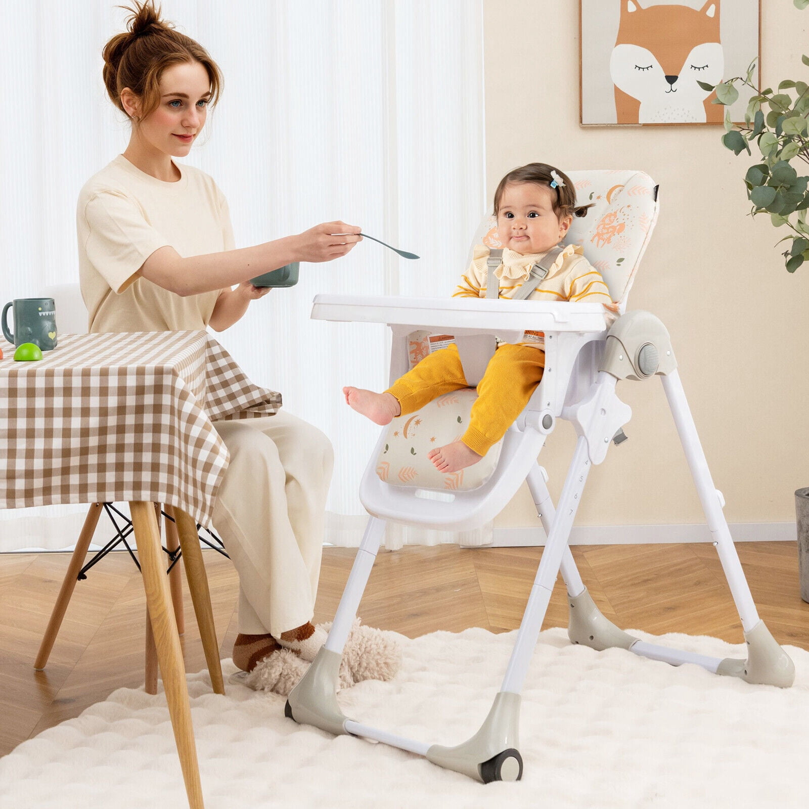 Laijoy Baby High Chair with 7 Height & 3 Footrest Adjustable Cup holder ...