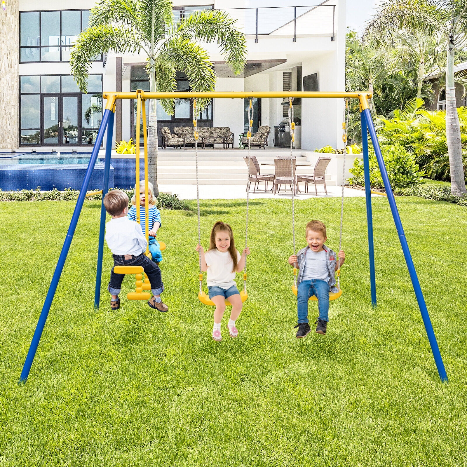 Laijoy Kids Metal Swing Set, Heavy-Duty Outdoor Swing Set w/2 Swing ...