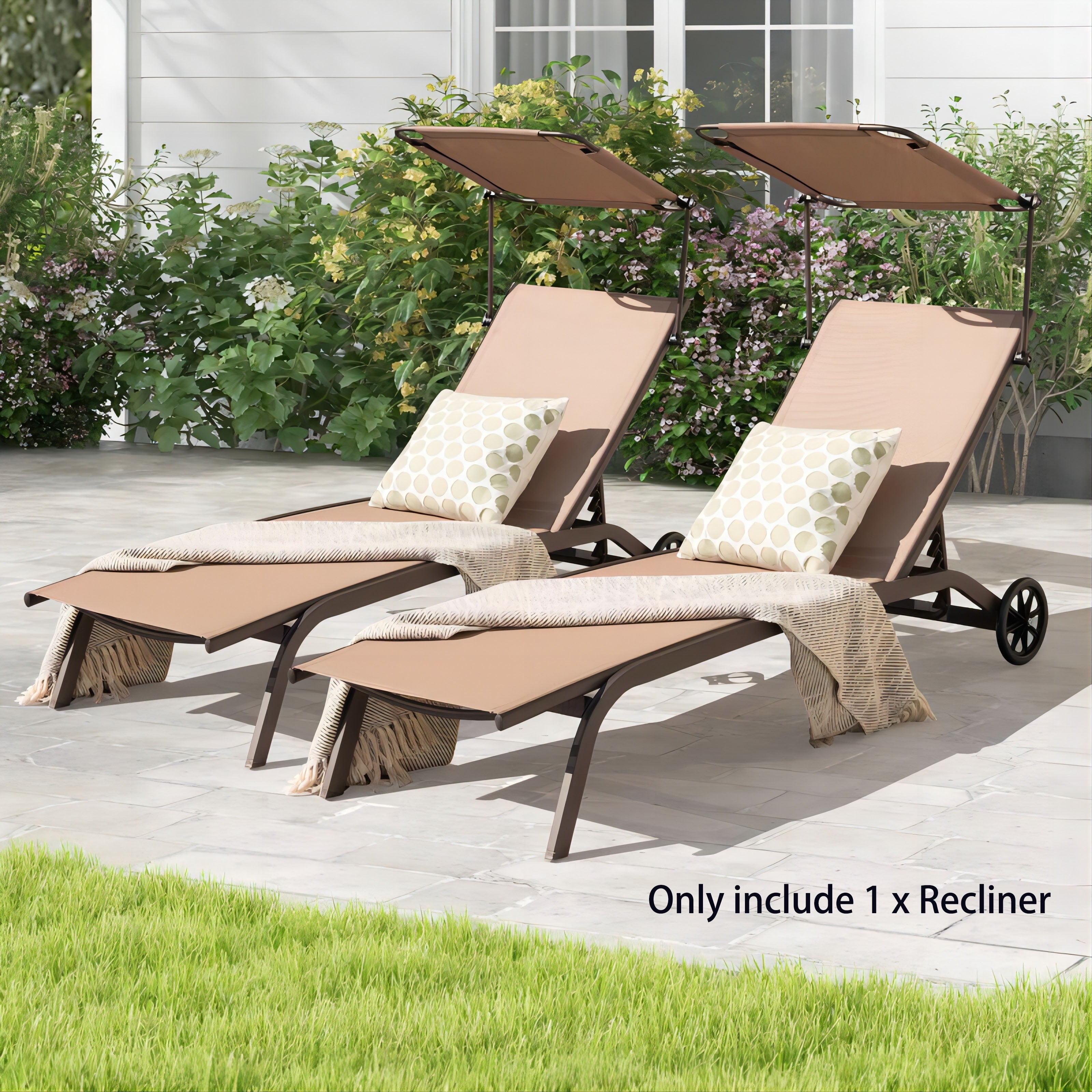 Laijoy Outdoor Chaise Lounge Chair, Mobile Tanning Chair w/ 6 Reclining ...