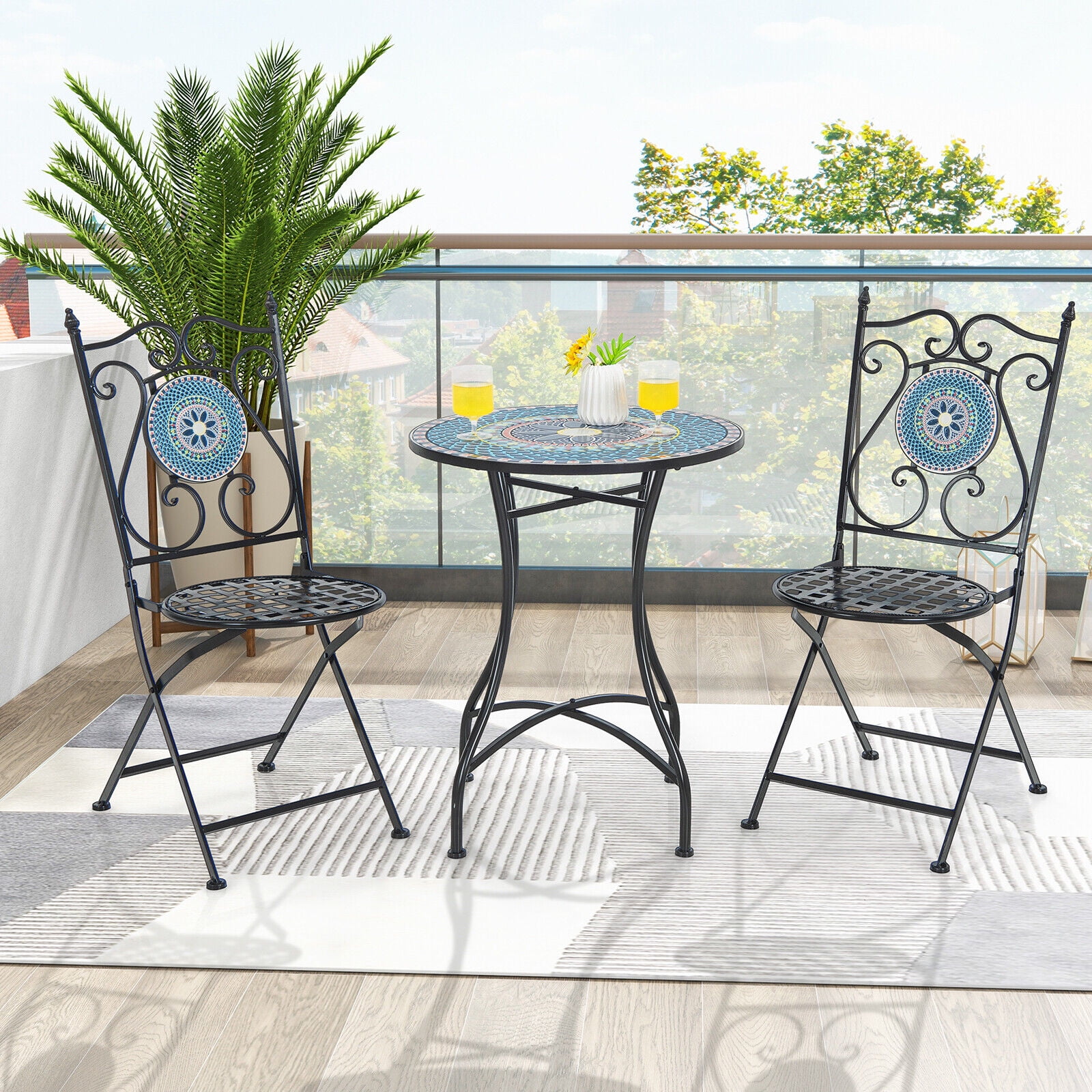 Laijoy Set of 2 Mosaic Chairs for Patio, Metal Folding Chairs with ...